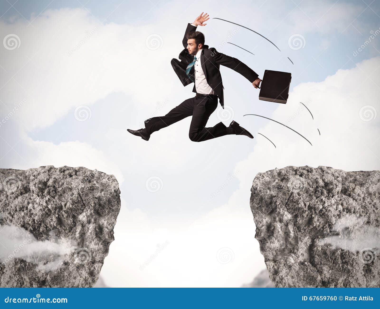 Funny Business Man Jumping Over Rocks with Gap Stock Photo - Image of ...