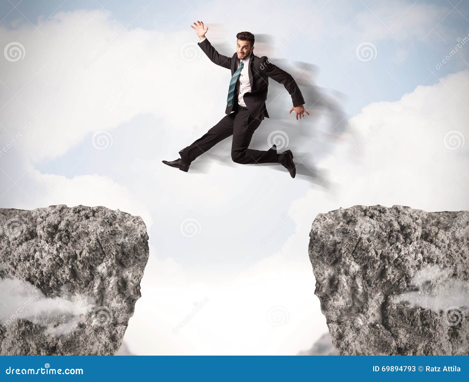 Funny Business Man Jumping Over Rocks with Gap Stock Image - Image of ...