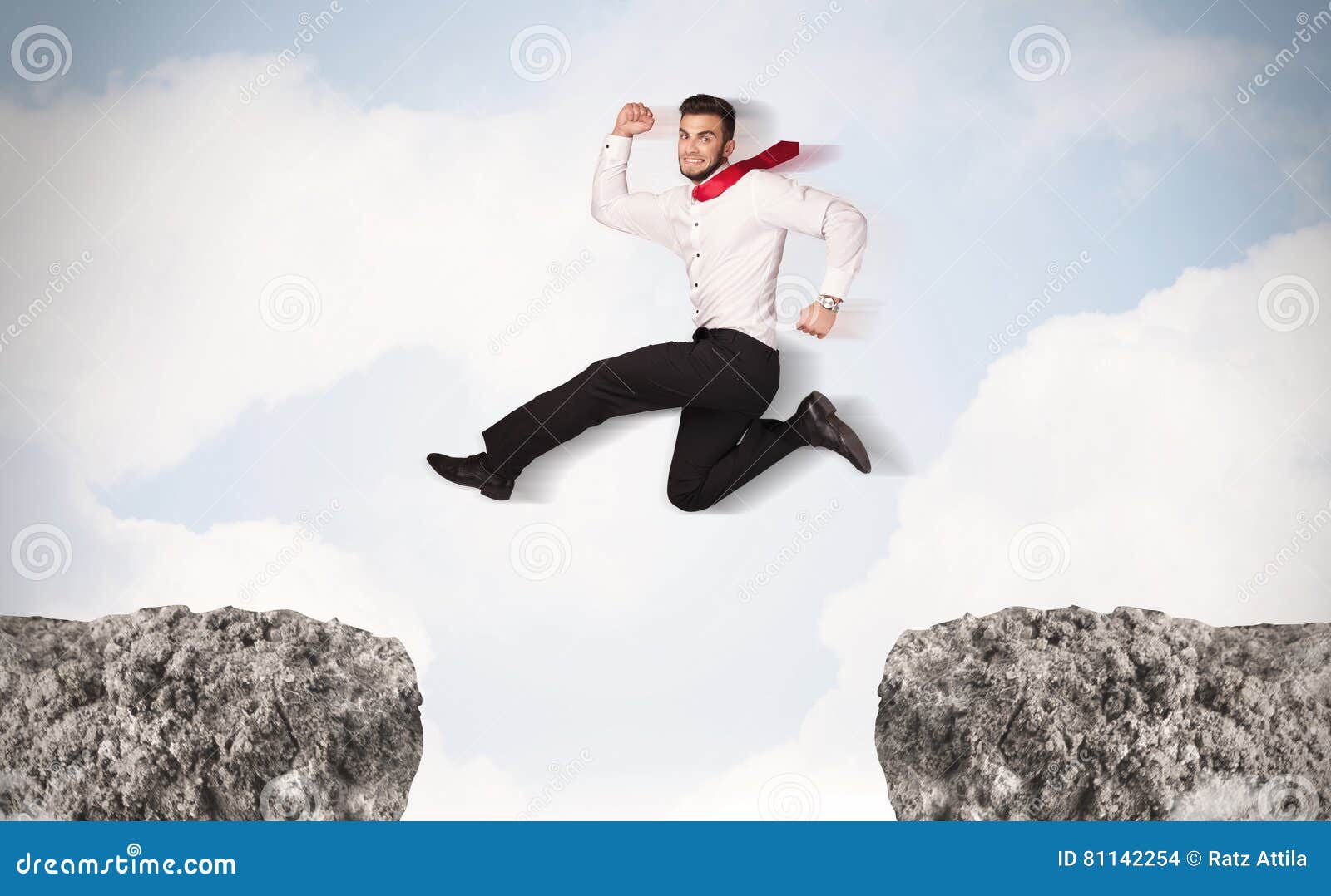 Funny Business Man Jumping Over Rocks with Gap Stock Photo - Image of ...