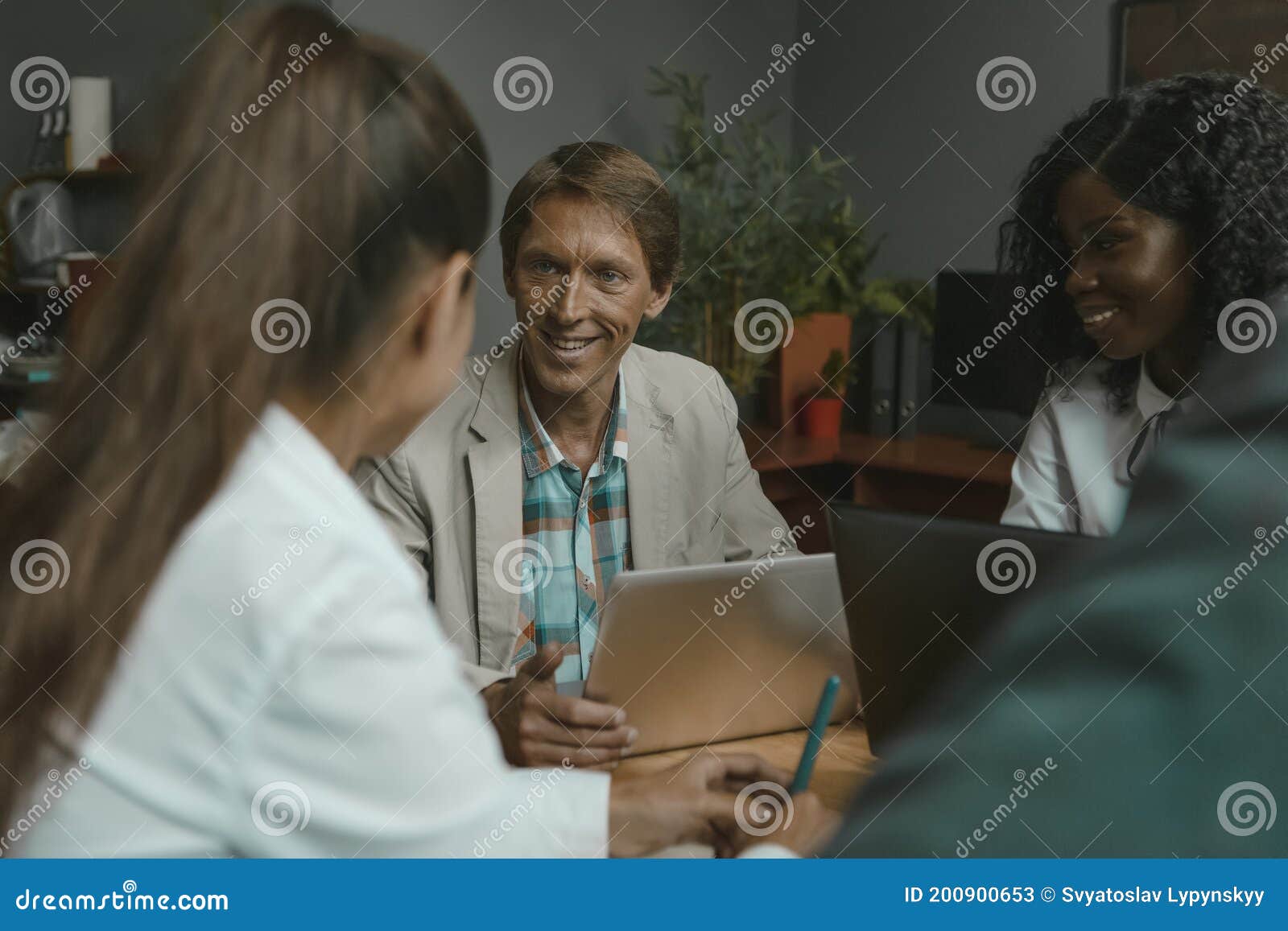 Funny Business Meeting in Office. Diverse Group of Business People Work ...