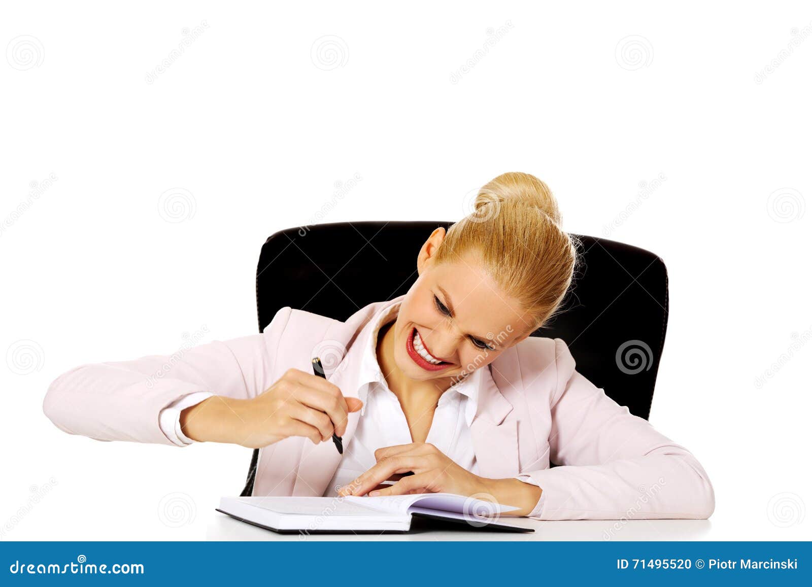 Funny Business Woman Taking Notes Behind the Desk Stock Photo - Image ...