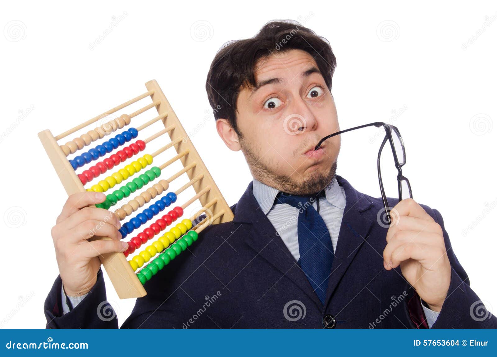 Funny Businessman with Abacus Isolated on White Stock Photo - Image of ...