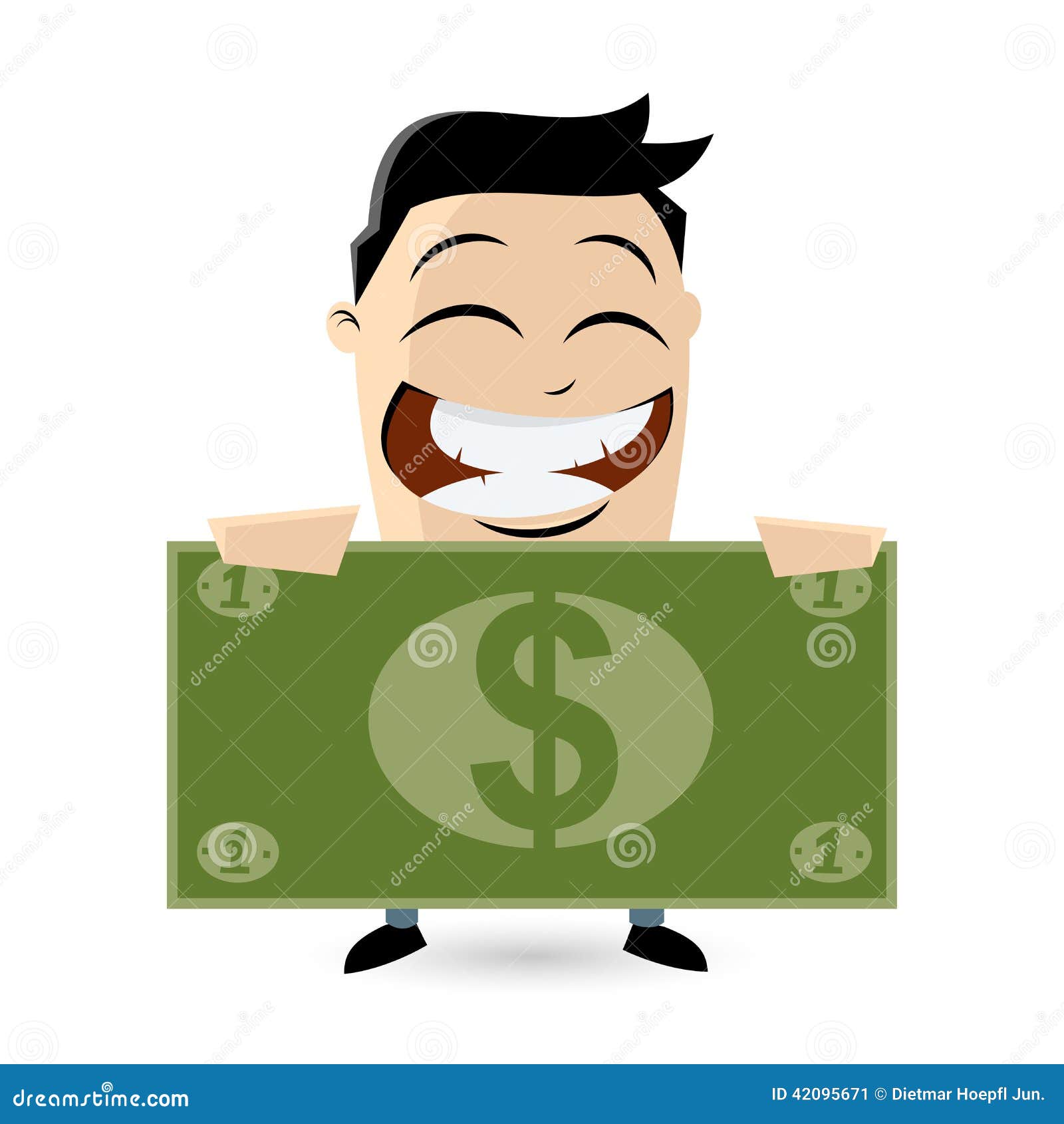 Funny Businessman with Big Dollar Bill Stock Vector - Illustration of ...