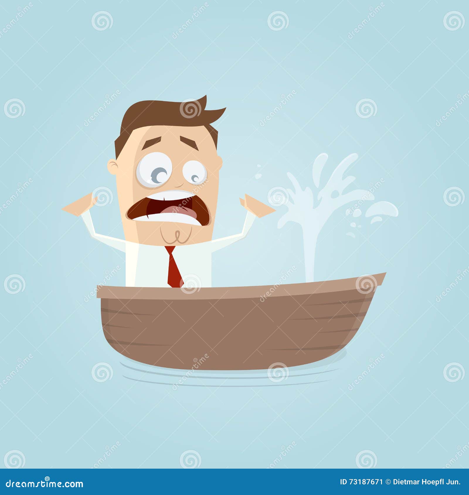 Funny Businessman in a Boat with a Leak Stock Vector - Illustration of ...