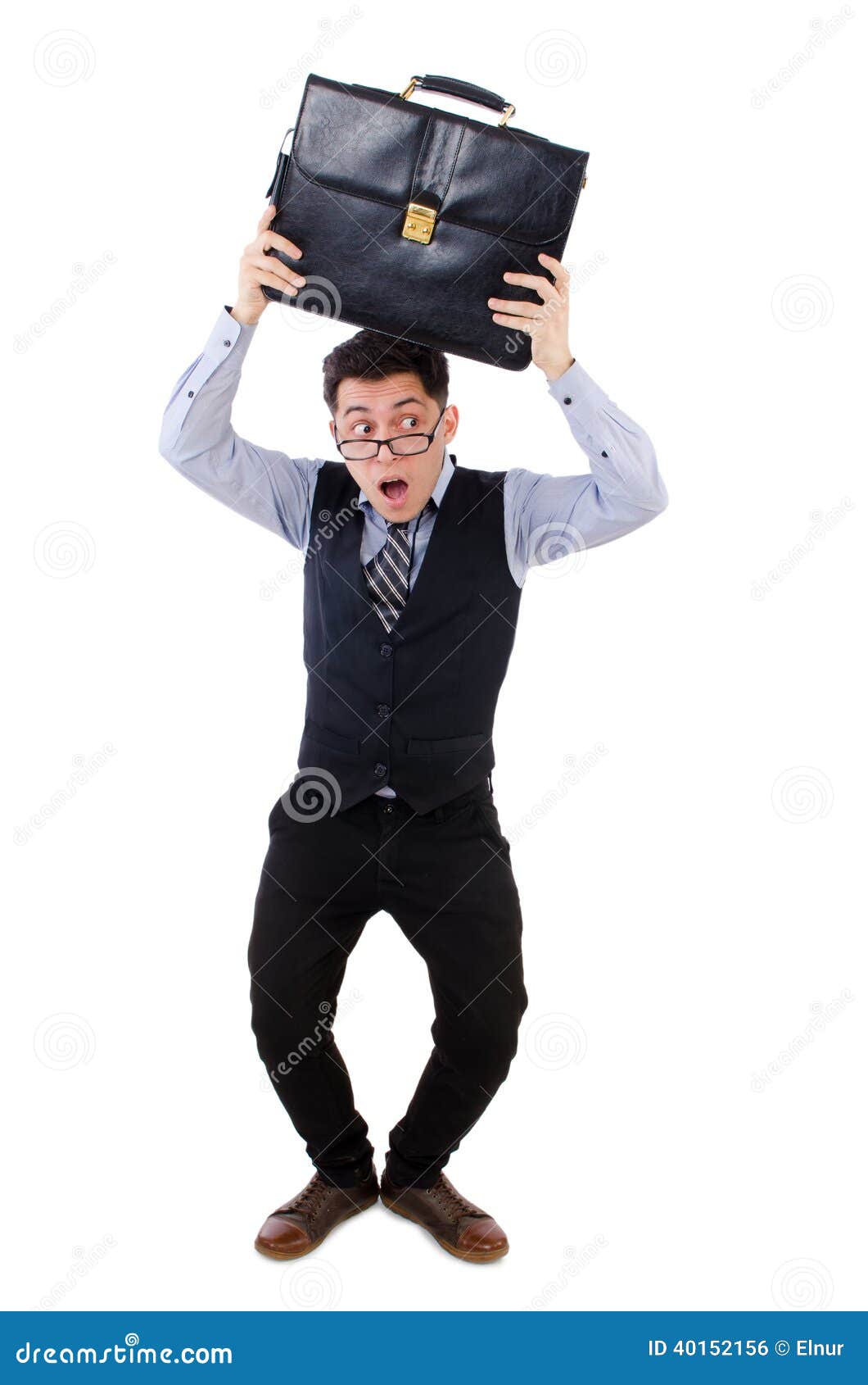 Funny Businessman with Briefcase Stock Photo - Image of comic, glasses ...