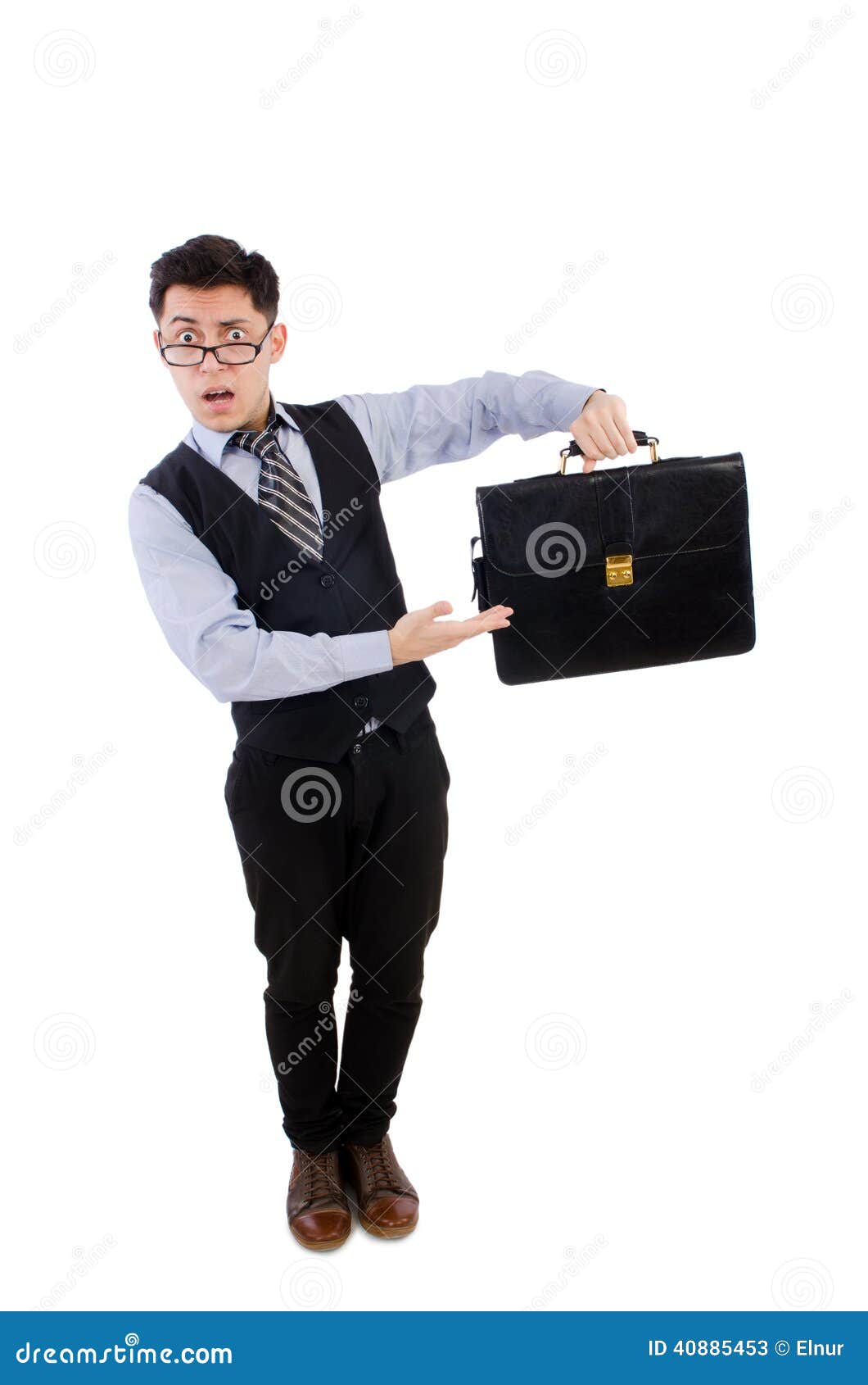 Funny Businessman with Briefcase Stock Image - Image of glasses ...