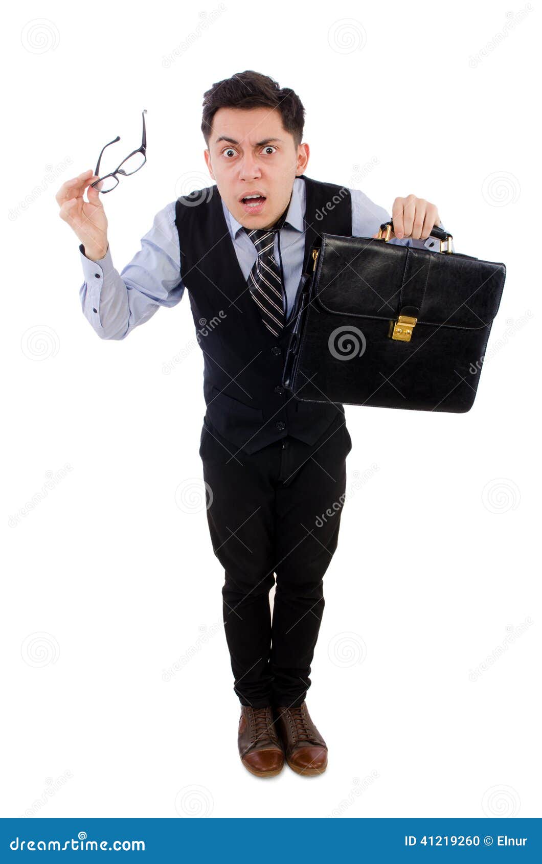 Funny Businessman with Briefcase Isolated Stock Photo - Image of casual ...