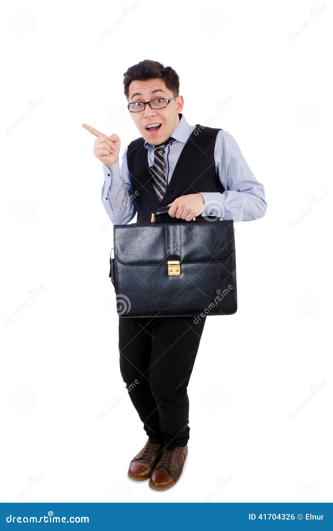 Funny Businessman with Briefcase Isolated Stock Photo - Image of ...