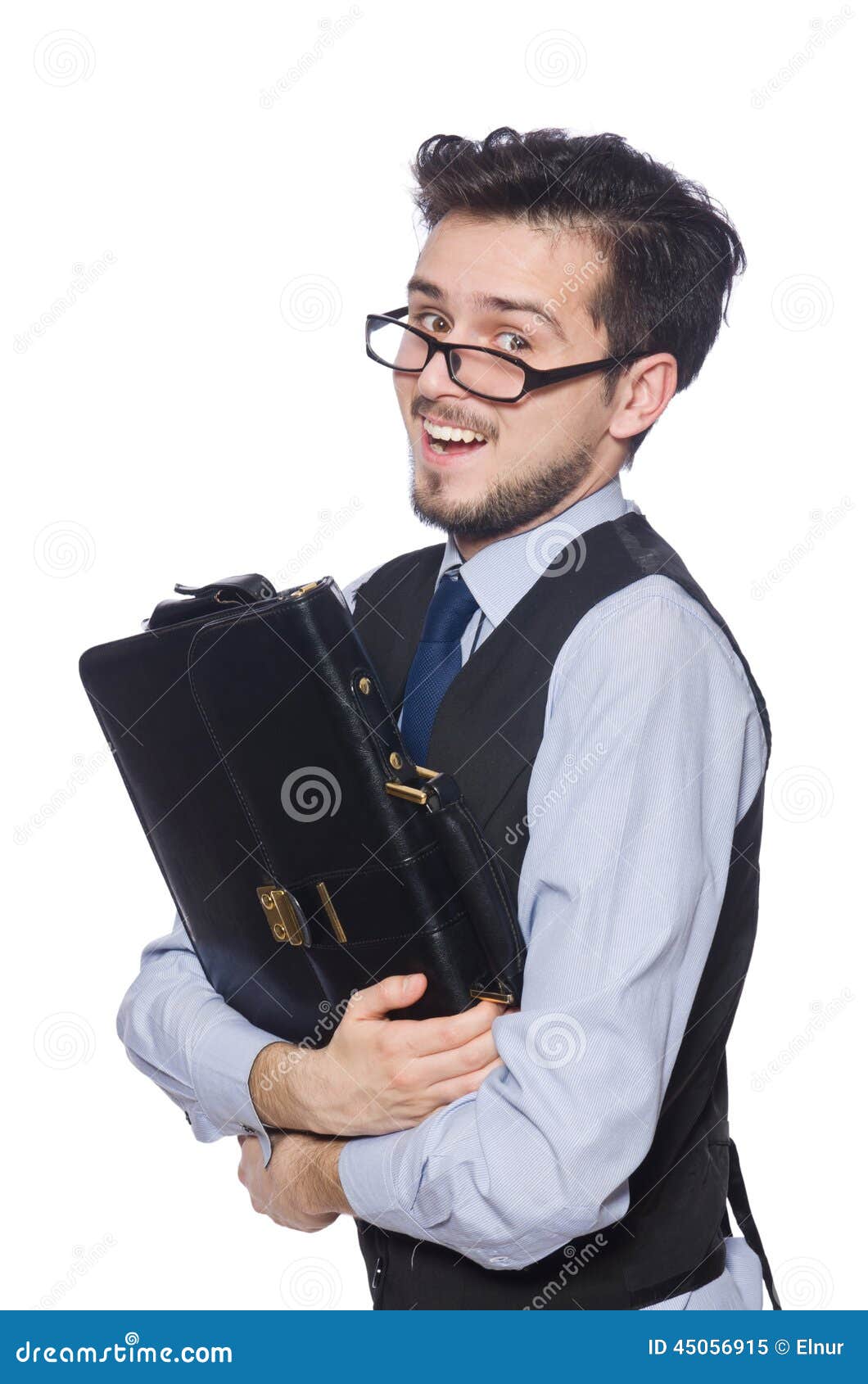 Funny Businessman with Briefcase Isolated Stock Image - Image of ...