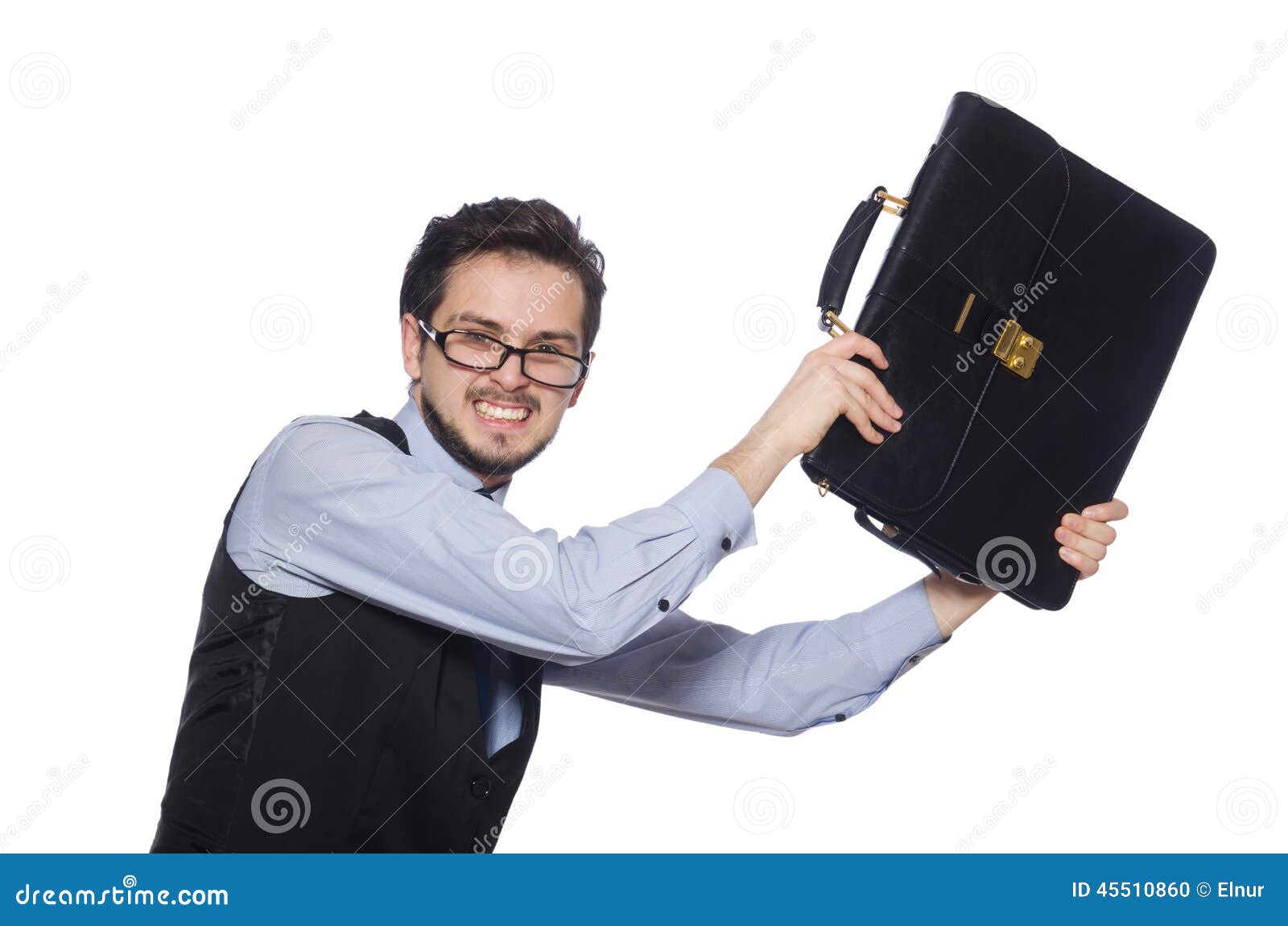 Funny Businessman with Briefcase Isolated Stock Photo - Image of busy ...