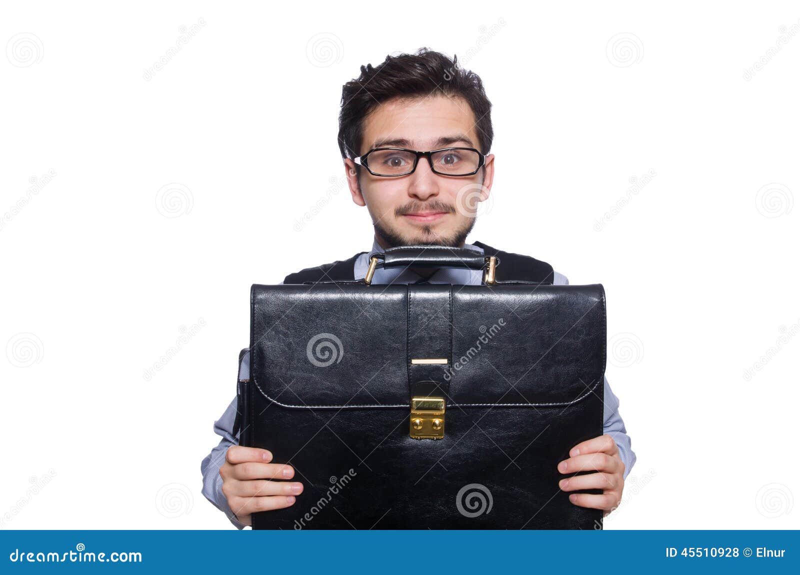 Funny Businessman with Briefcase Isolated Stock Photo - Image of ...