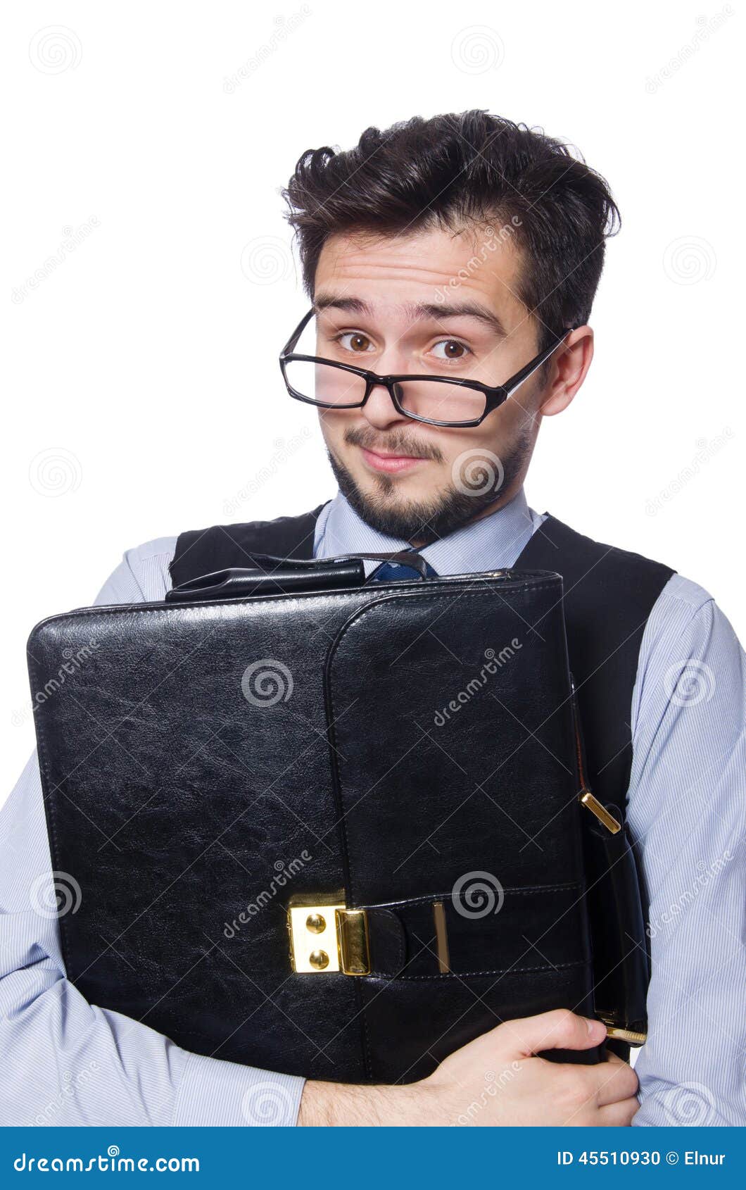 Funny Businessman with Briefcase Isolated Stock Photo - Image of amazed ...