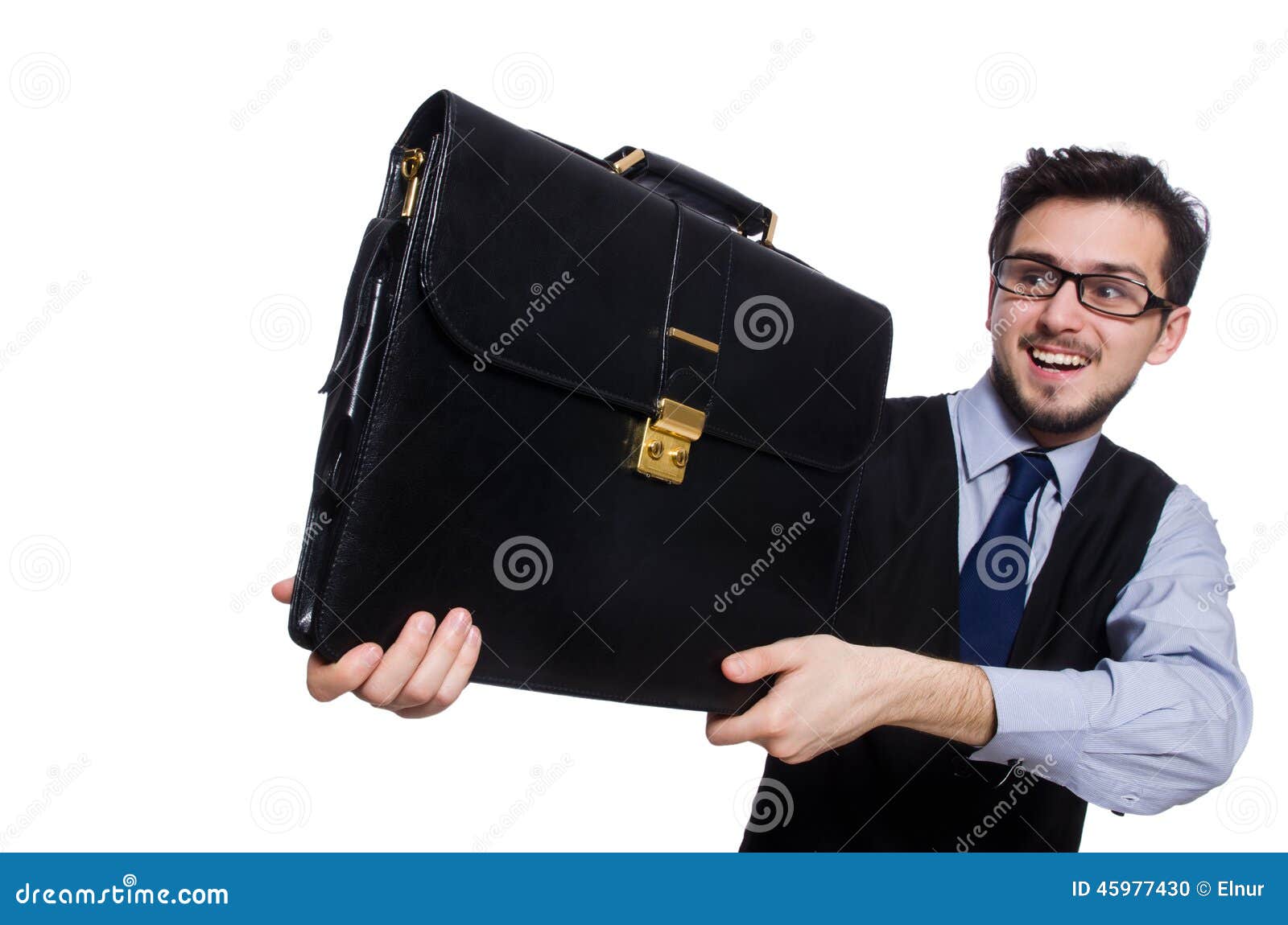 Funny Businessman with Briefcase Isolated Stock Photo - Image of ...