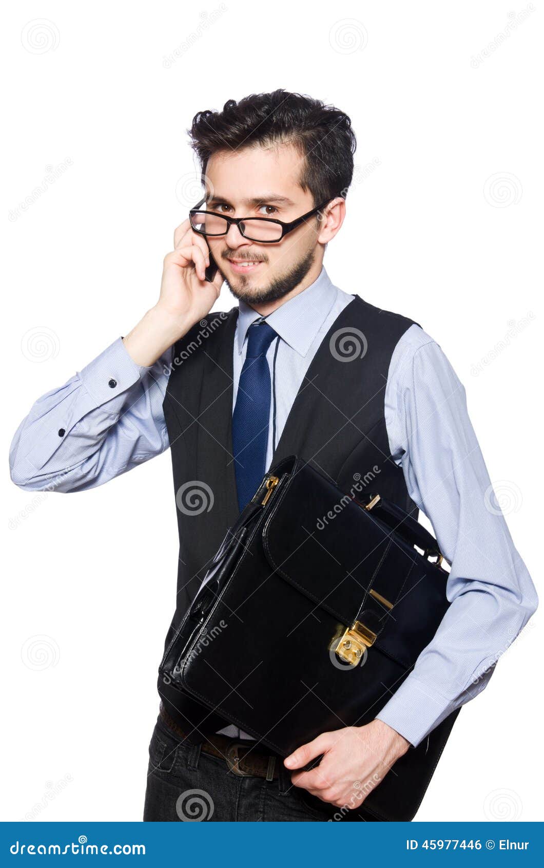 Funny Businessman with Briefcase Isolated Stock Photo - Image of flying ...