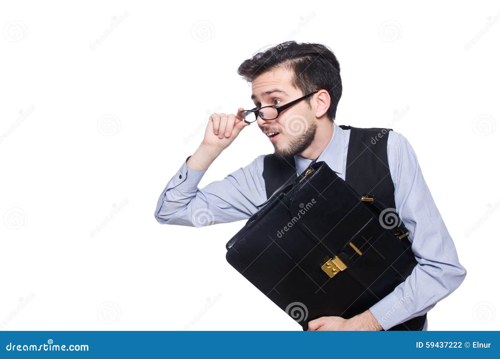 Funny Businessman with Briefcase Isolated on White Stock Photo - Image ...