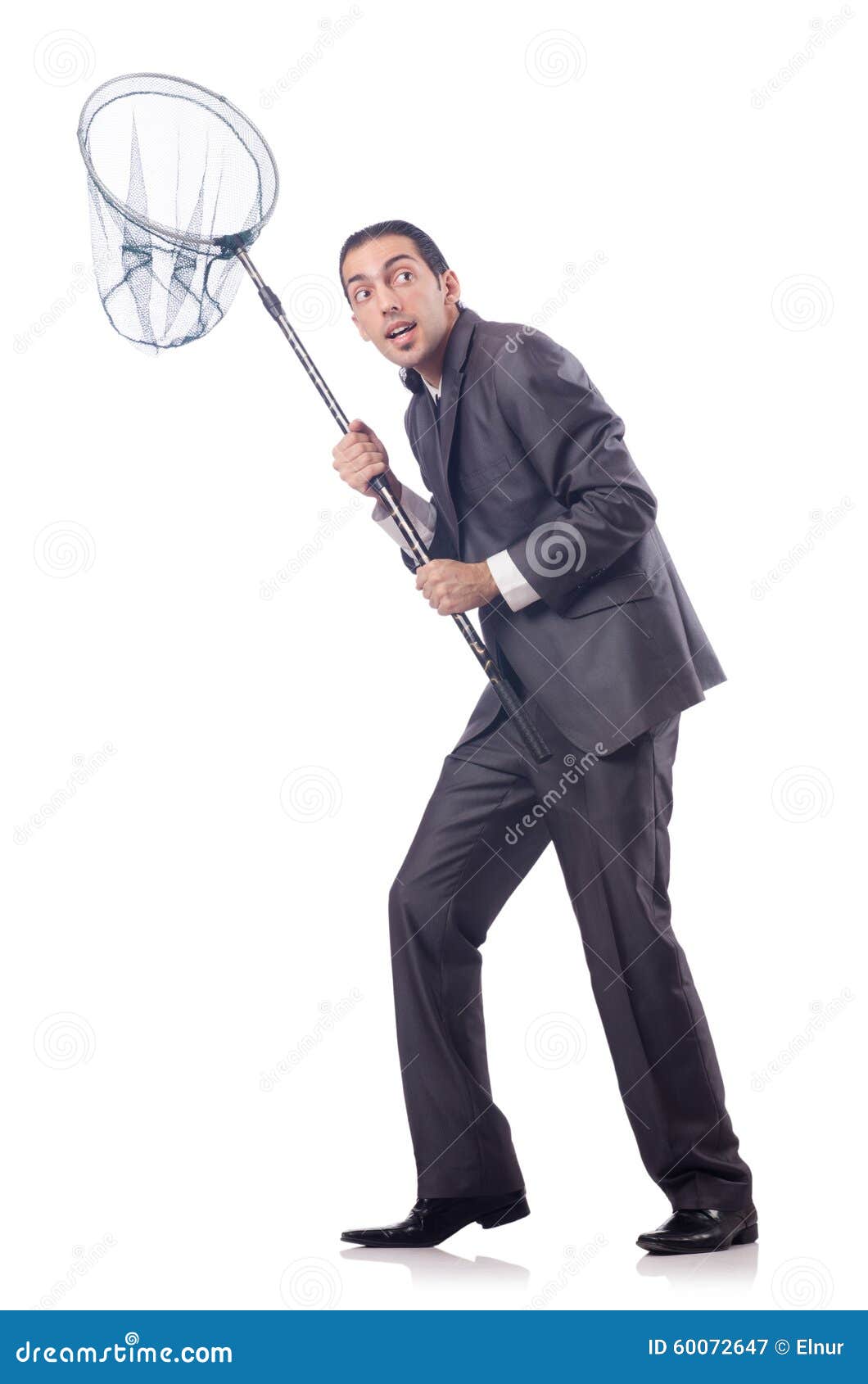 Funny Businessman with Catching Net on White Stock Image - Image of ...