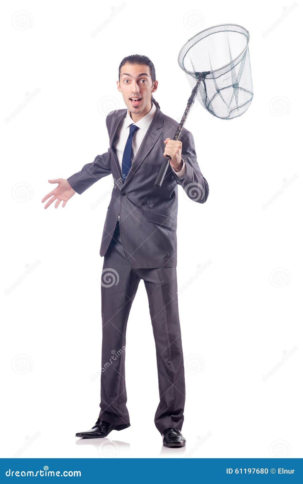 The Funny Businessman with Catching Net on White Stock Photo - Image of ...
