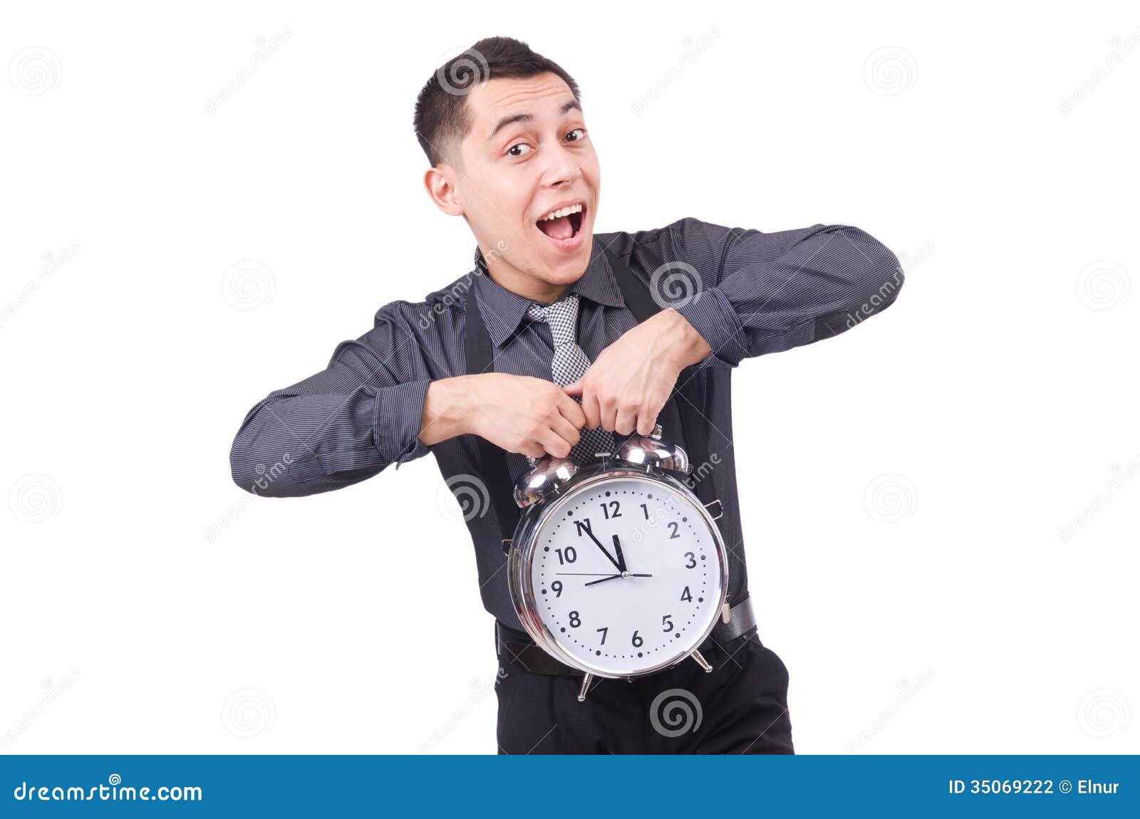 Funny Businessman with Clock Stock Photo - Image of employee, document ...