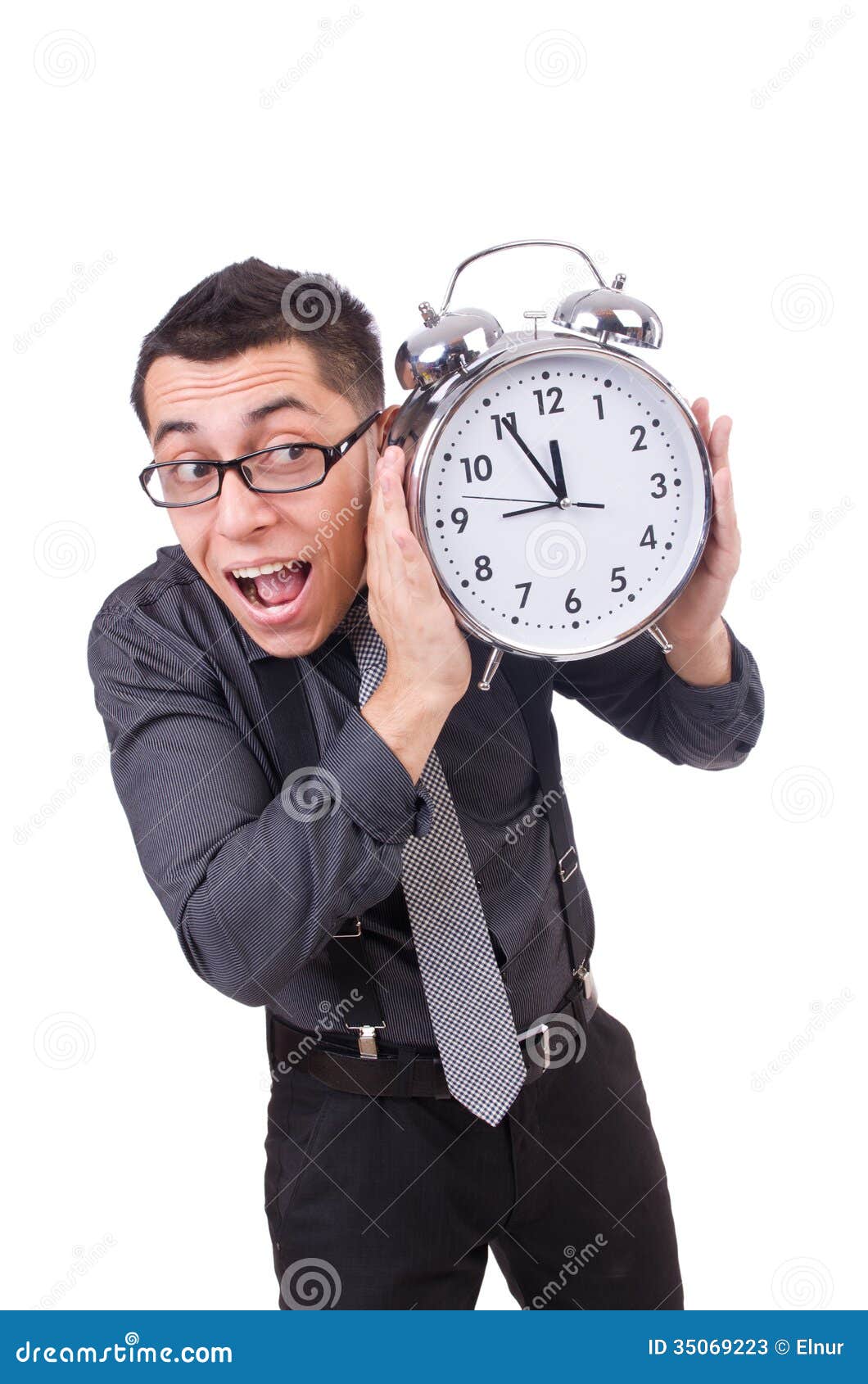 Funny Businessman with Clock Stock Image - Image of desk, humor: 35069223