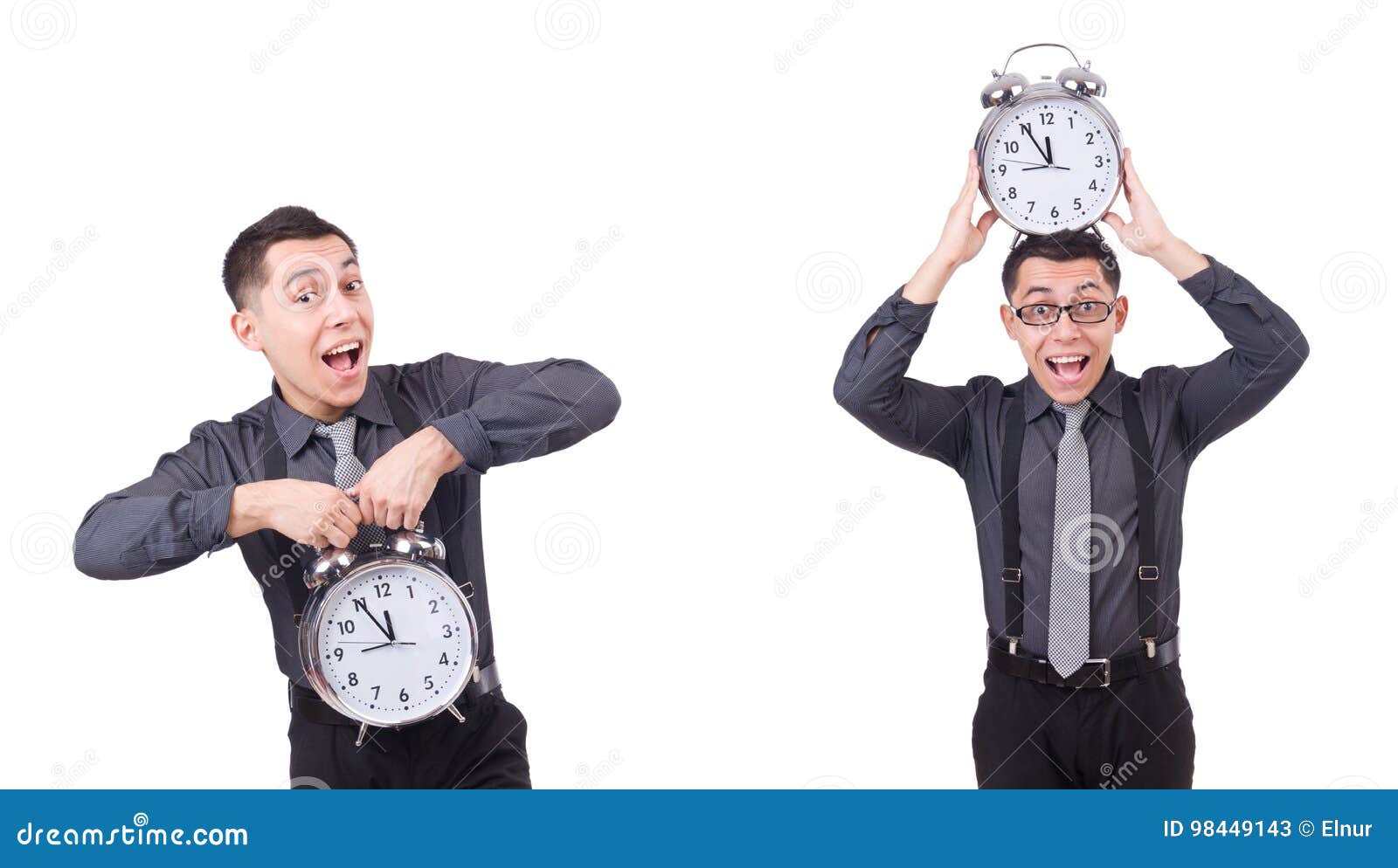 The Funny Businessman with Clock Isolated on White Stock Image - Image ...
