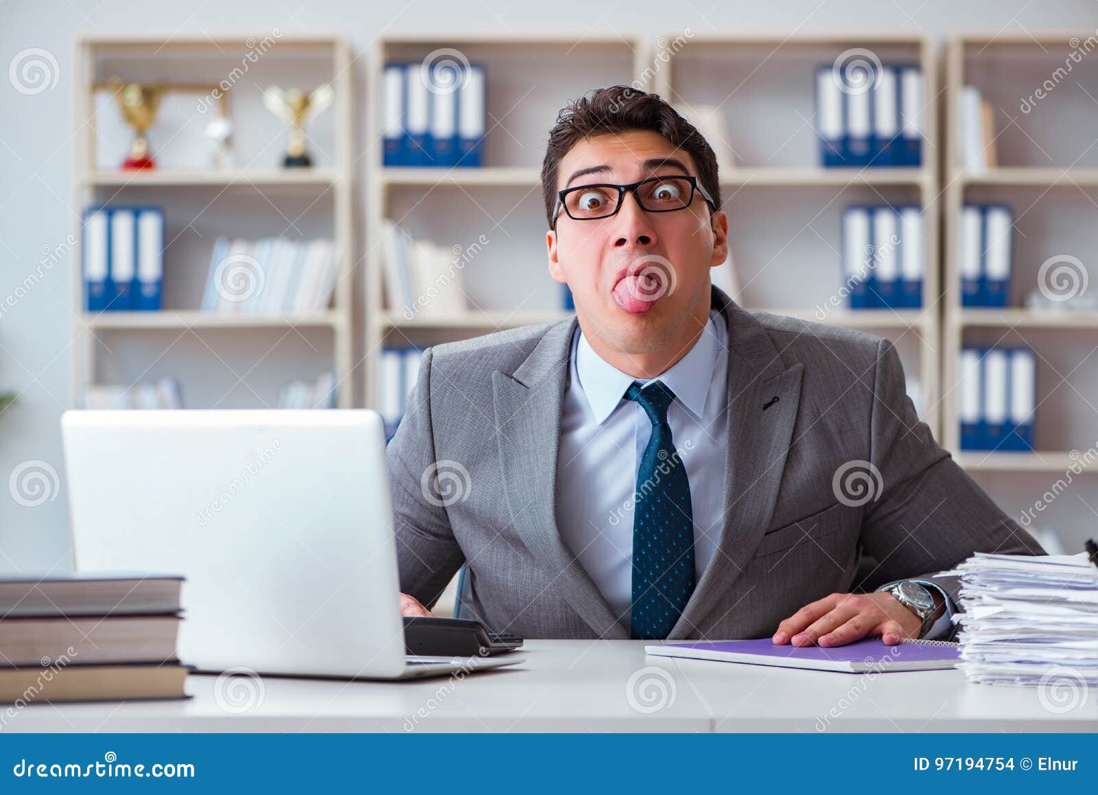 The Funny Businessman Clown Acting Silly in the Office Stock Photo ...