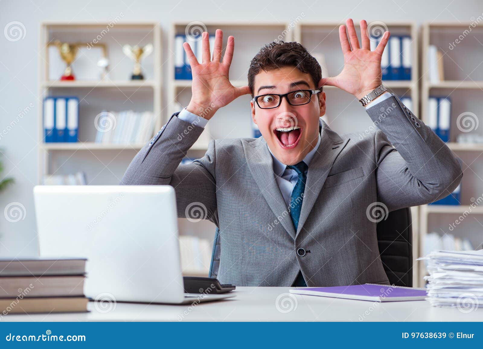 The Funny Businessman Clown Acting Silly in the Office Stock Image ...