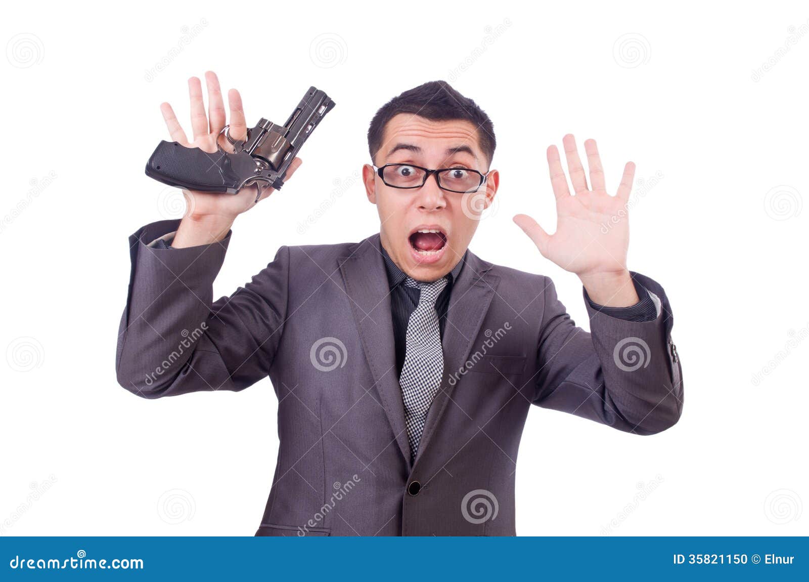 Funny businessman with gun stock photo. Image of assassin - 35821150