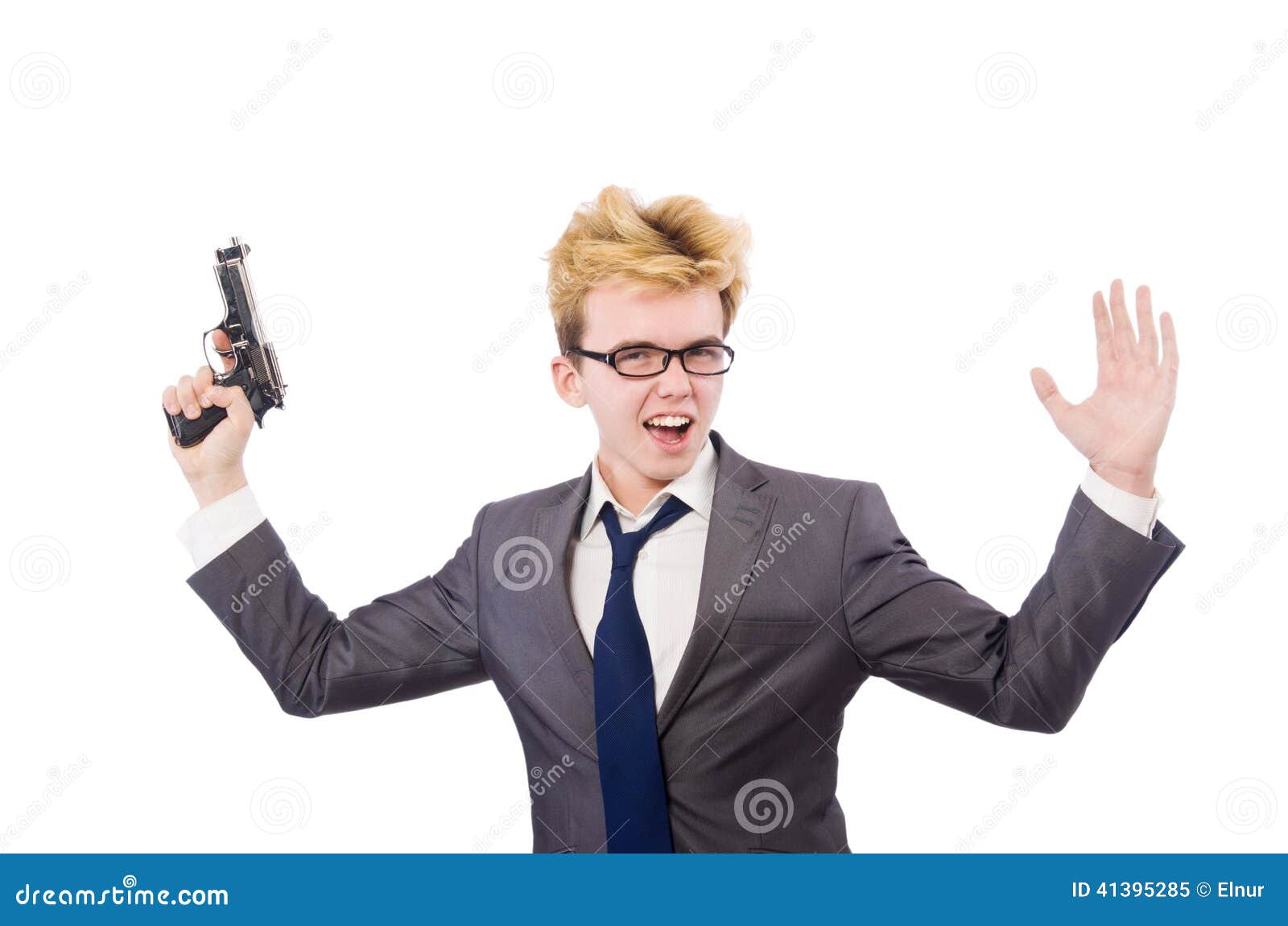 Funny businessman with gun stock image. Image of male - 41395285