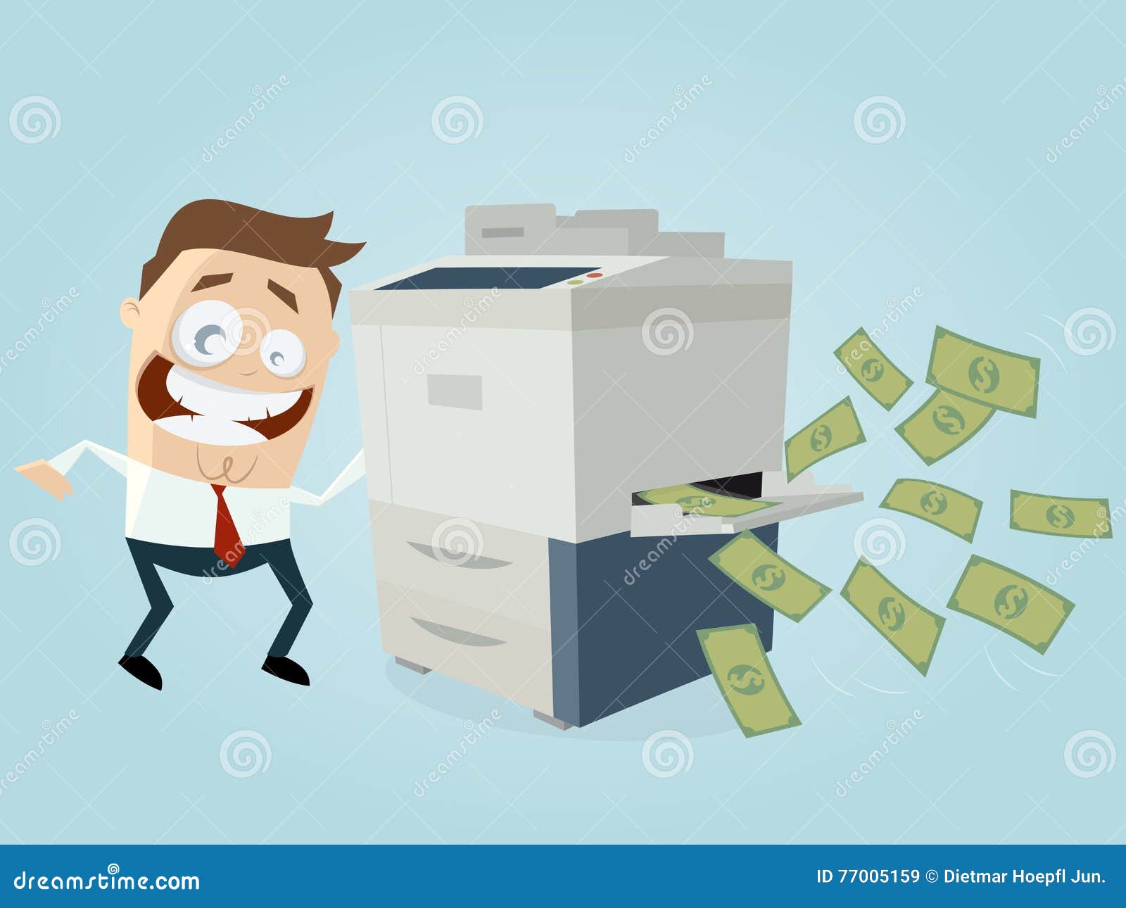 Funny Businessman Making Copies of Bank Notes Stock Vector ...