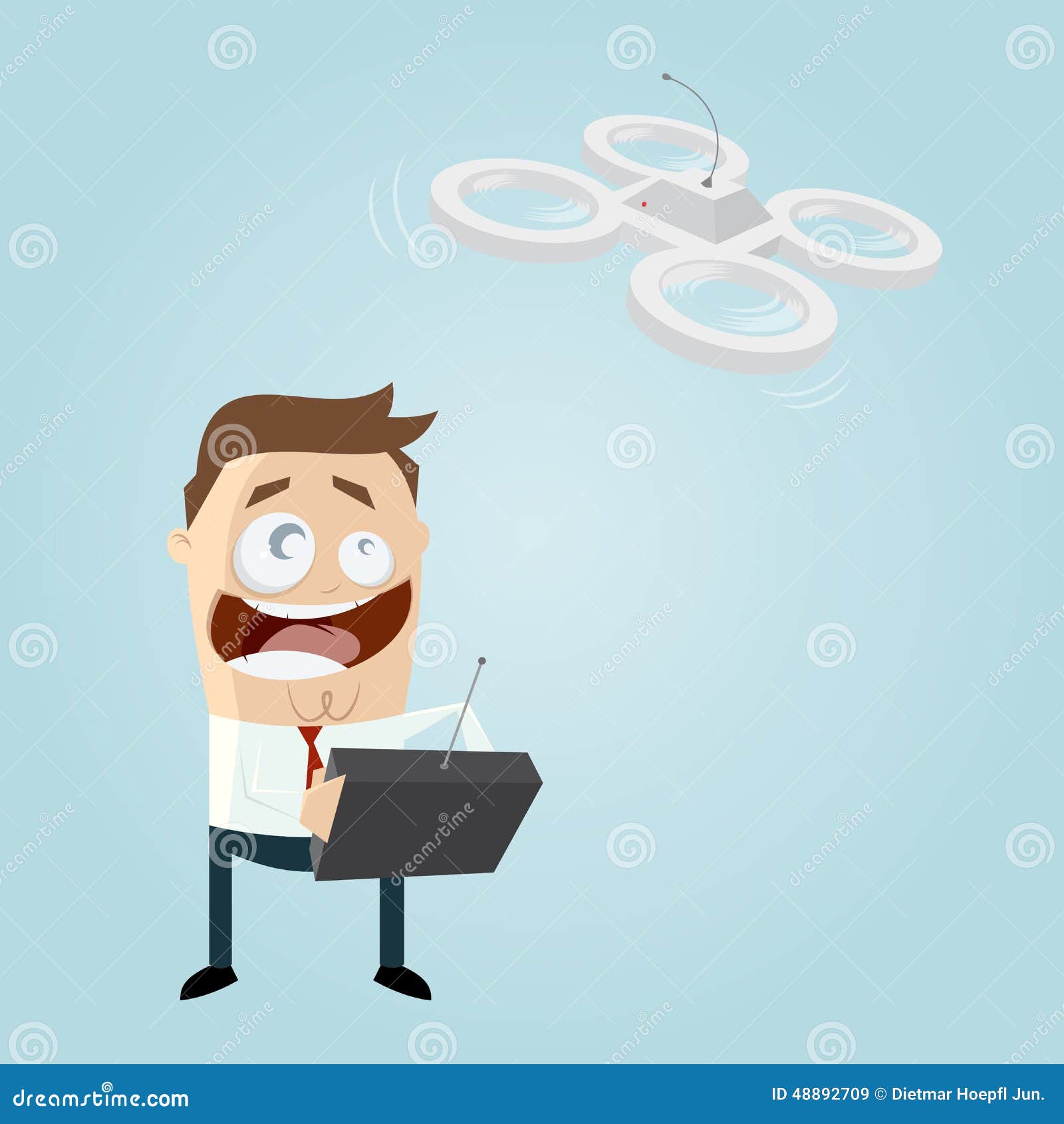 Funny Businessman is Playing with a Drone Stock Vector - Illustration ...