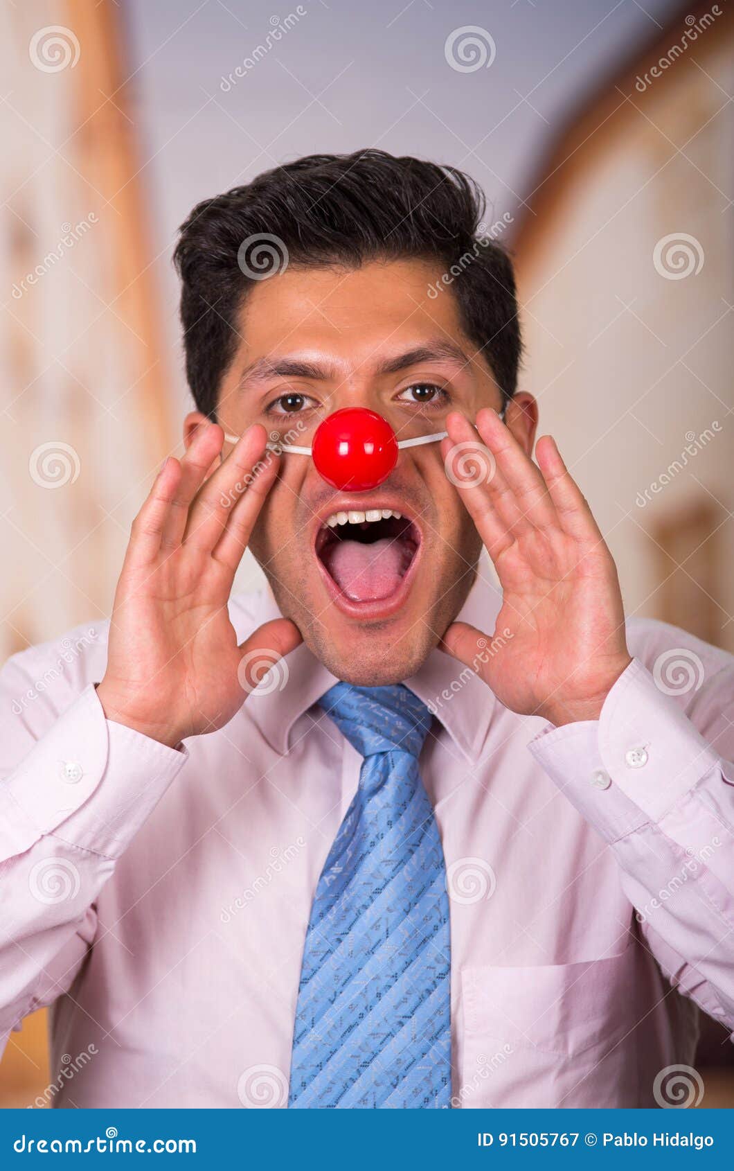 Funny Businessman with Red Plastic Nose Stock Image - Image of portrait ...