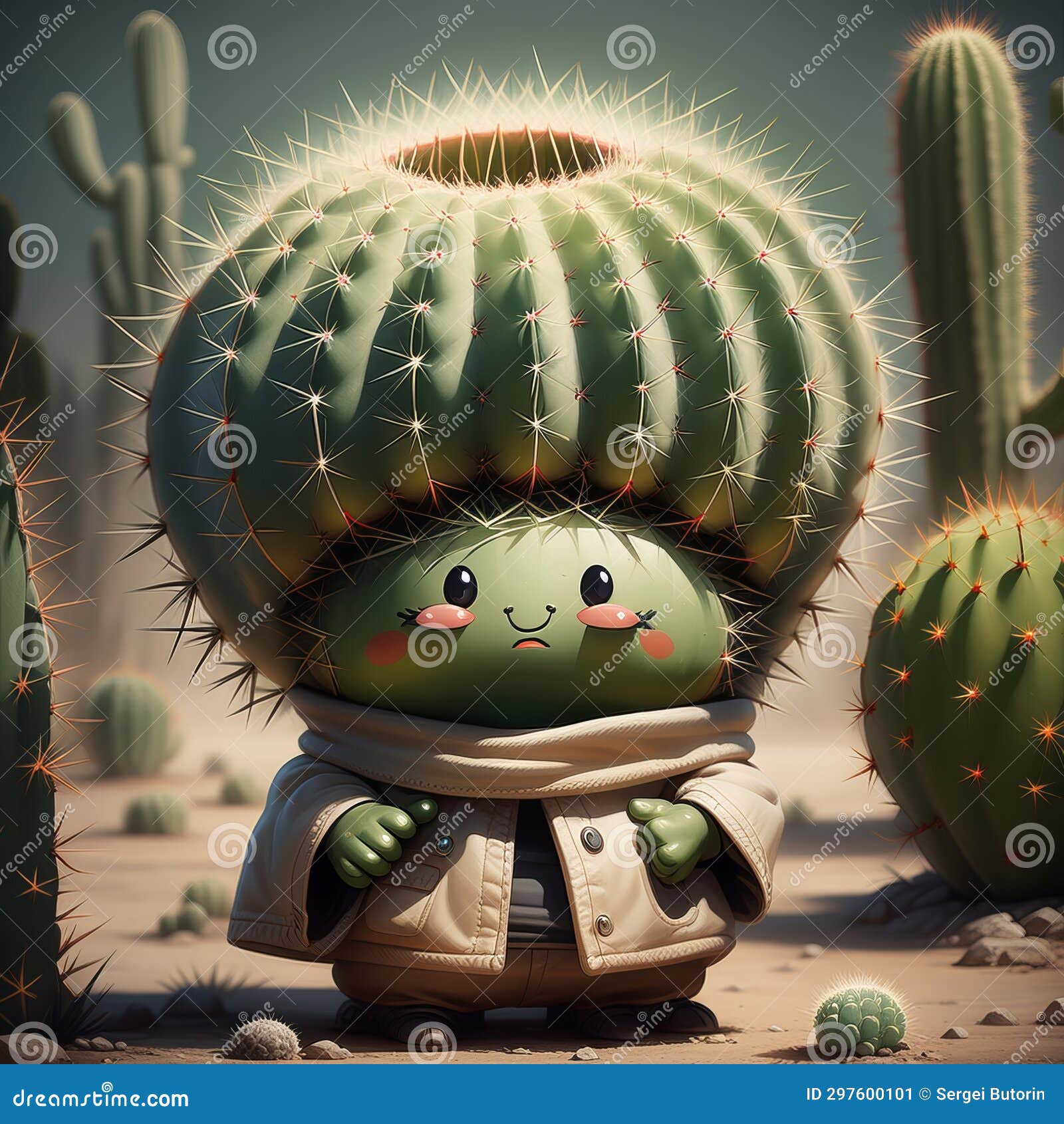 Funny Cactus Generated by AI Stock Illustration - Illustration of emoji ...