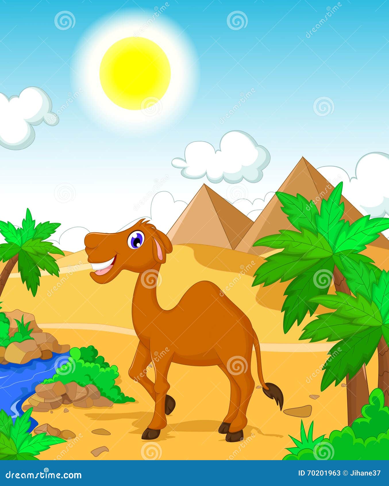 Funny Camel Cartoon with Desert Landscape Background Stock Illustration ...
