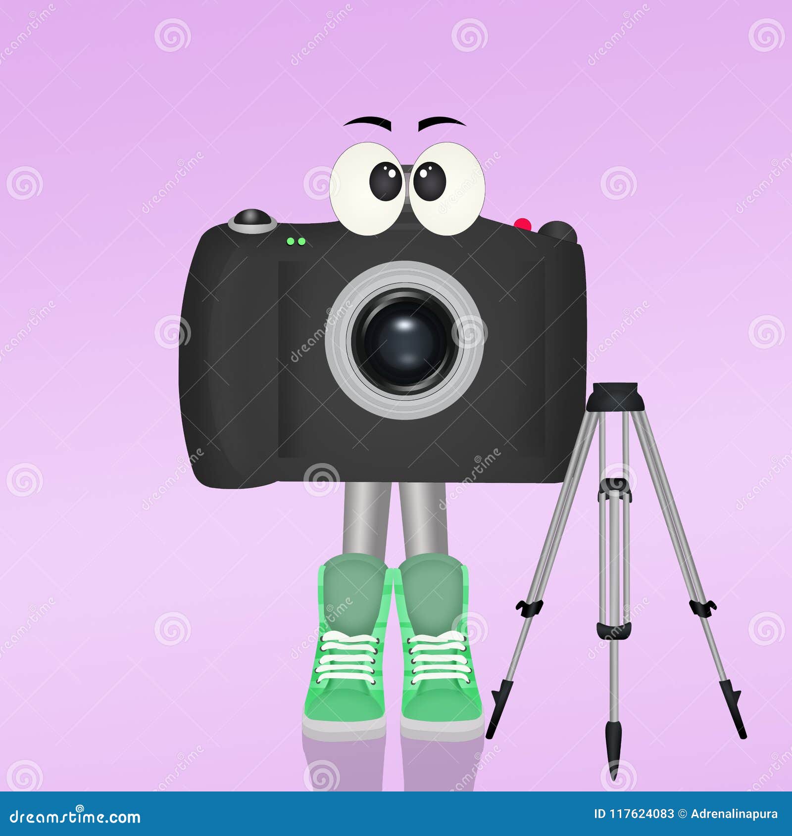 Funny camera with tripod stock illustration. Illustration of cartoon ...