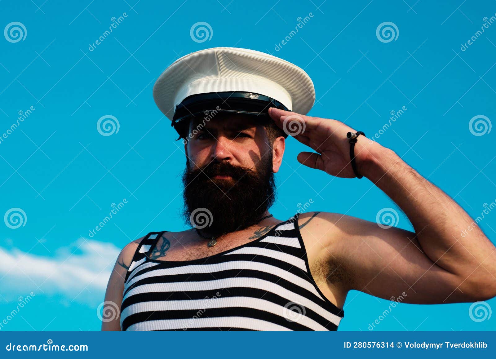 Funny Captain Sailor Wearing Hat. Seaman Fun. Stock Photo - Image of ...