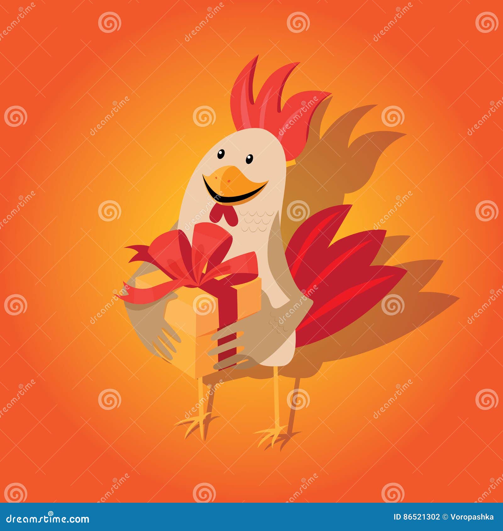 Funny Card with a Rooster in Cartoon Style. Stock Vector - Illustration ...
