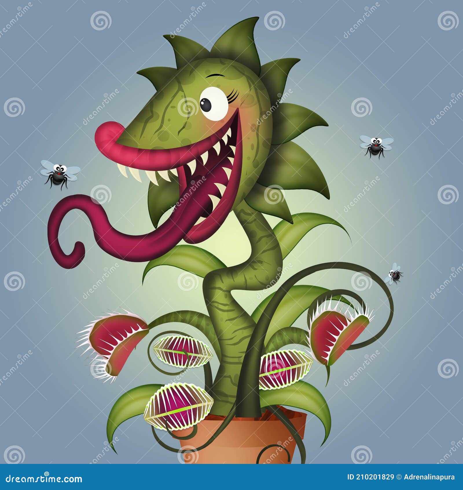 Funny carnivorous plant stock illustration. Illustration of hungry ...