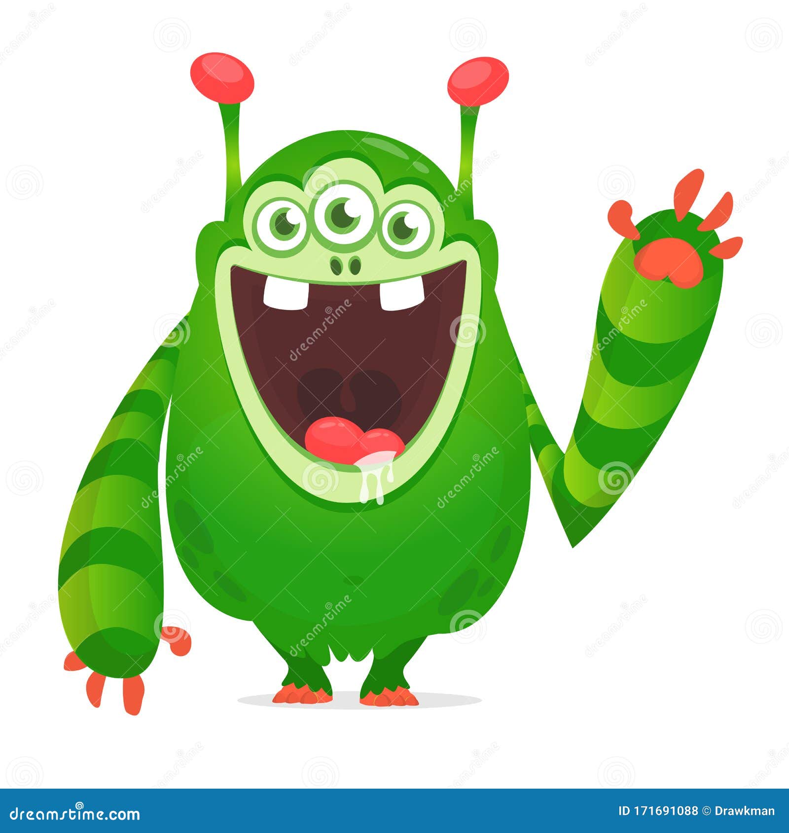 Funny Cartoon Alien with Three Eyes. Vector Illustration Stock Vector ...