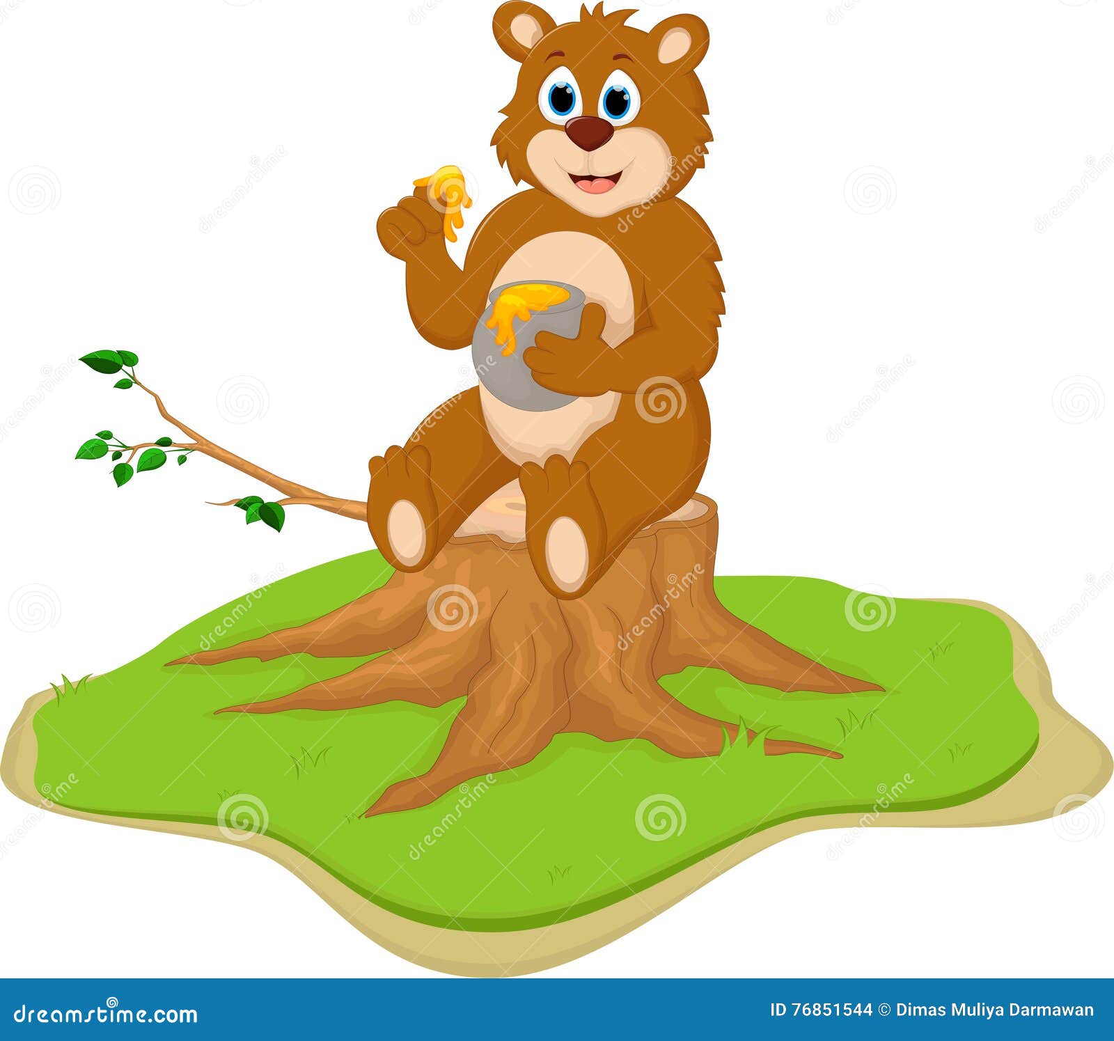 Funny Cartoon Bear on Tree Stump Stock Illustration - Illustration of ...