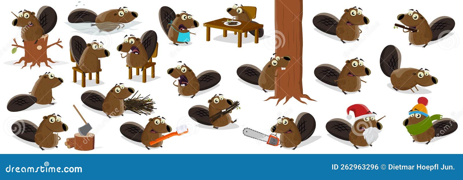 Big Funny Cartoon Beaver Collection Stock Vector - Illustration of ...