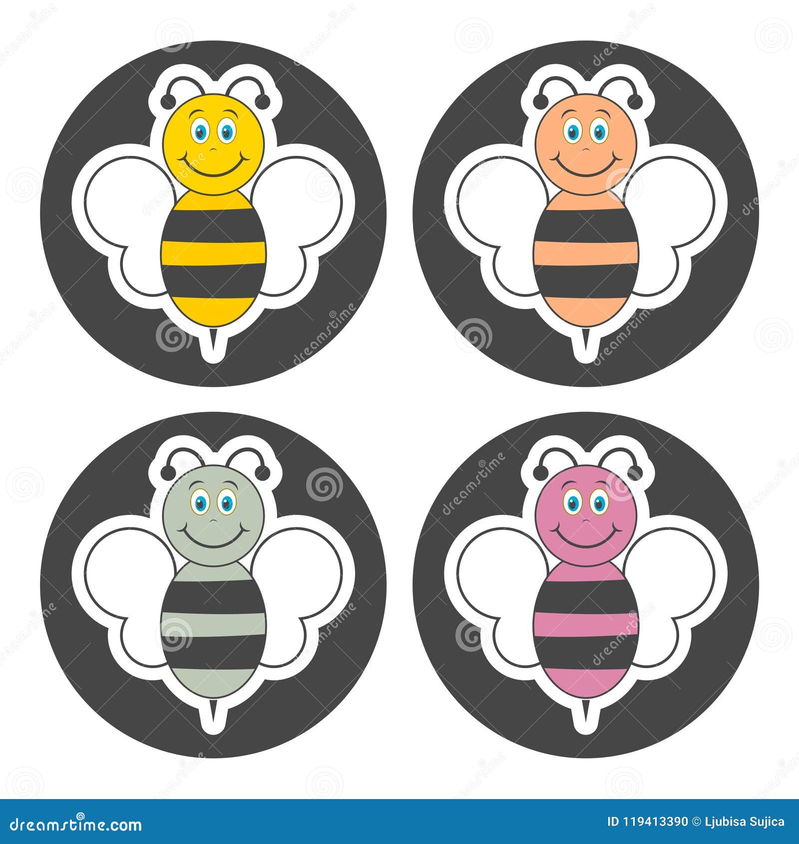 Funny cartoon bee set, stock vector. Illustration of happy - 119413390