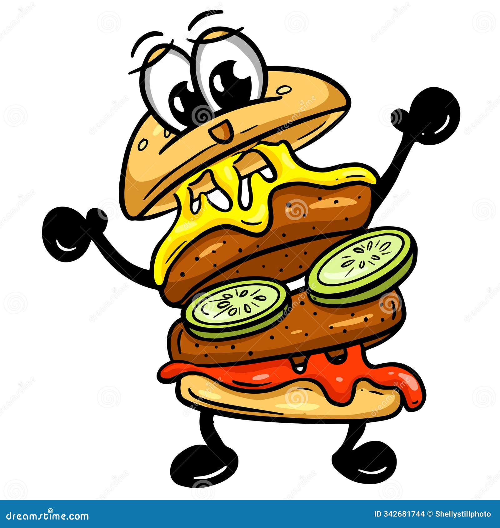Funny Cartoon Beef Burger or Cheeseburger Logo Illustration Stock ...
