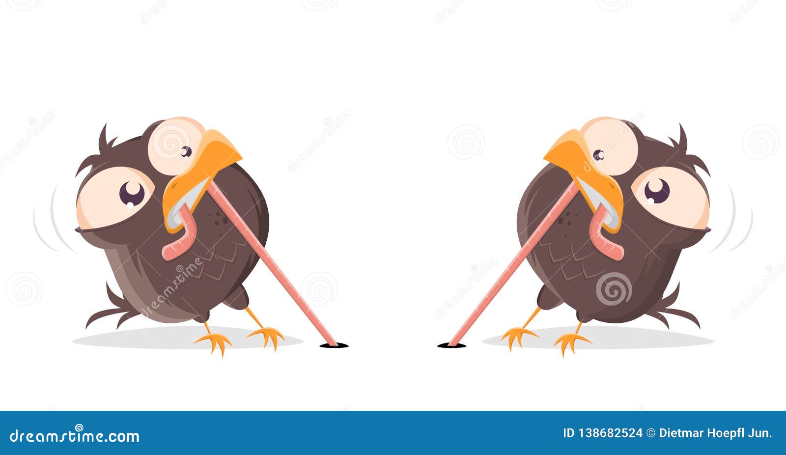 Cartoon Birds Fighting for a Worm Stock Vector - Illustration of bird ...