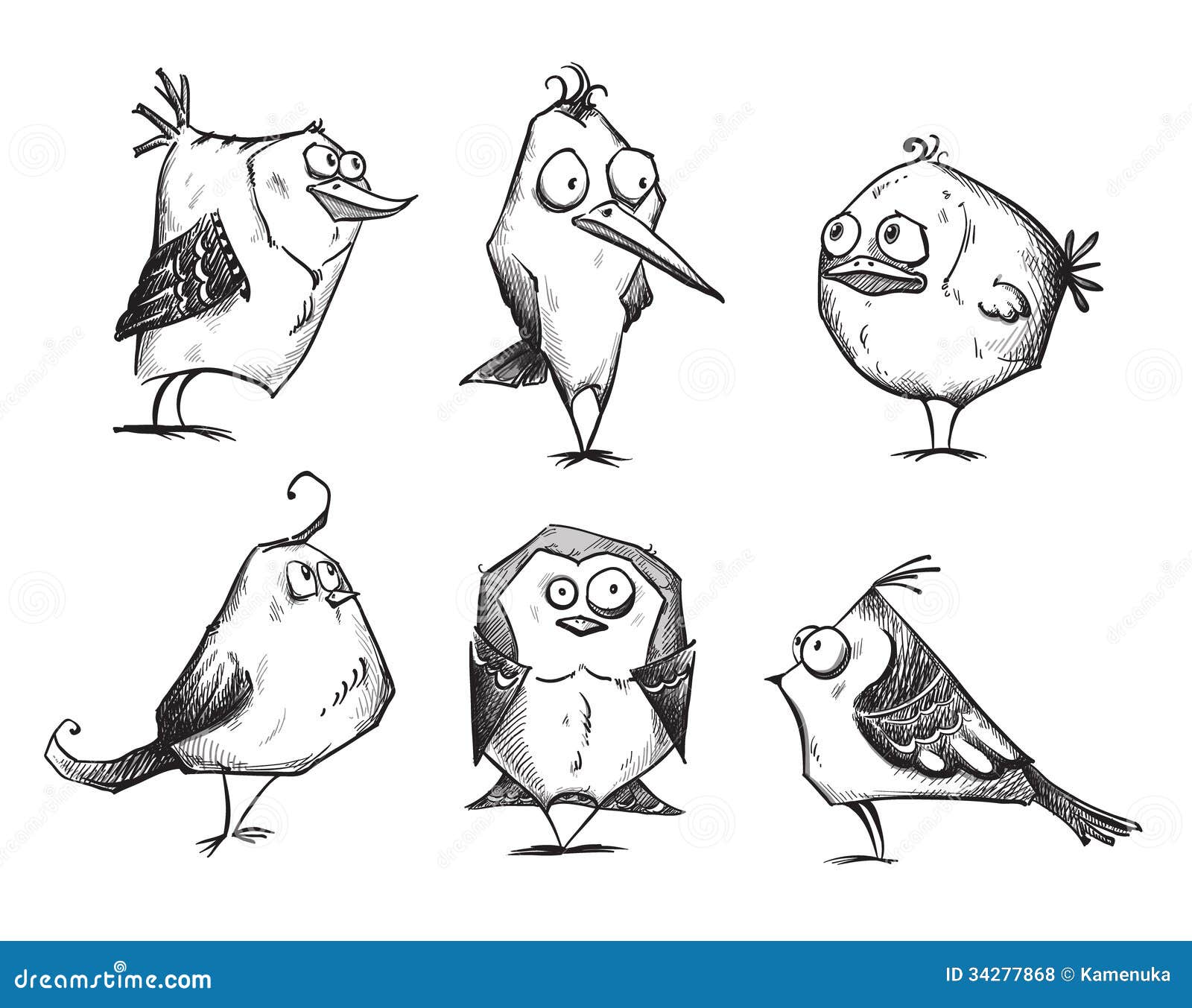 Funny Cartoon Birds, Hand Drawn Stock Vector - Illustration of birdie ...