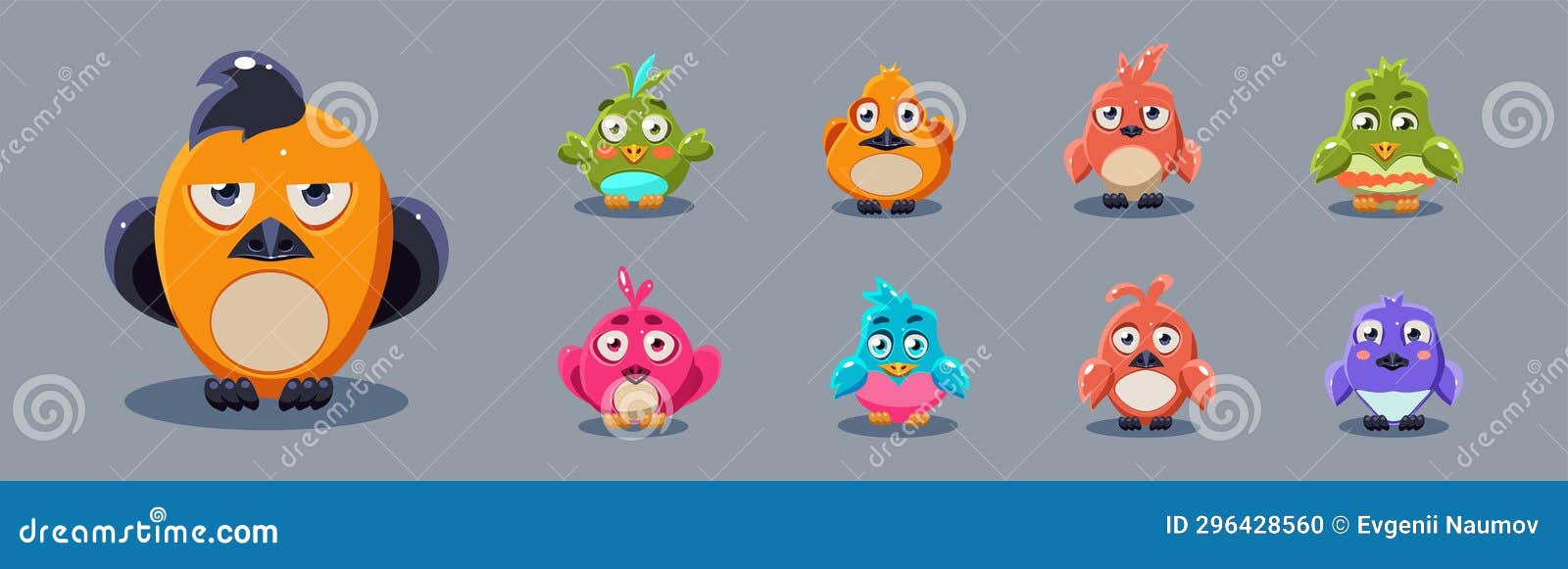 Funny Cartoon Birds Sitting Front View Vector Set Stock Vector ...