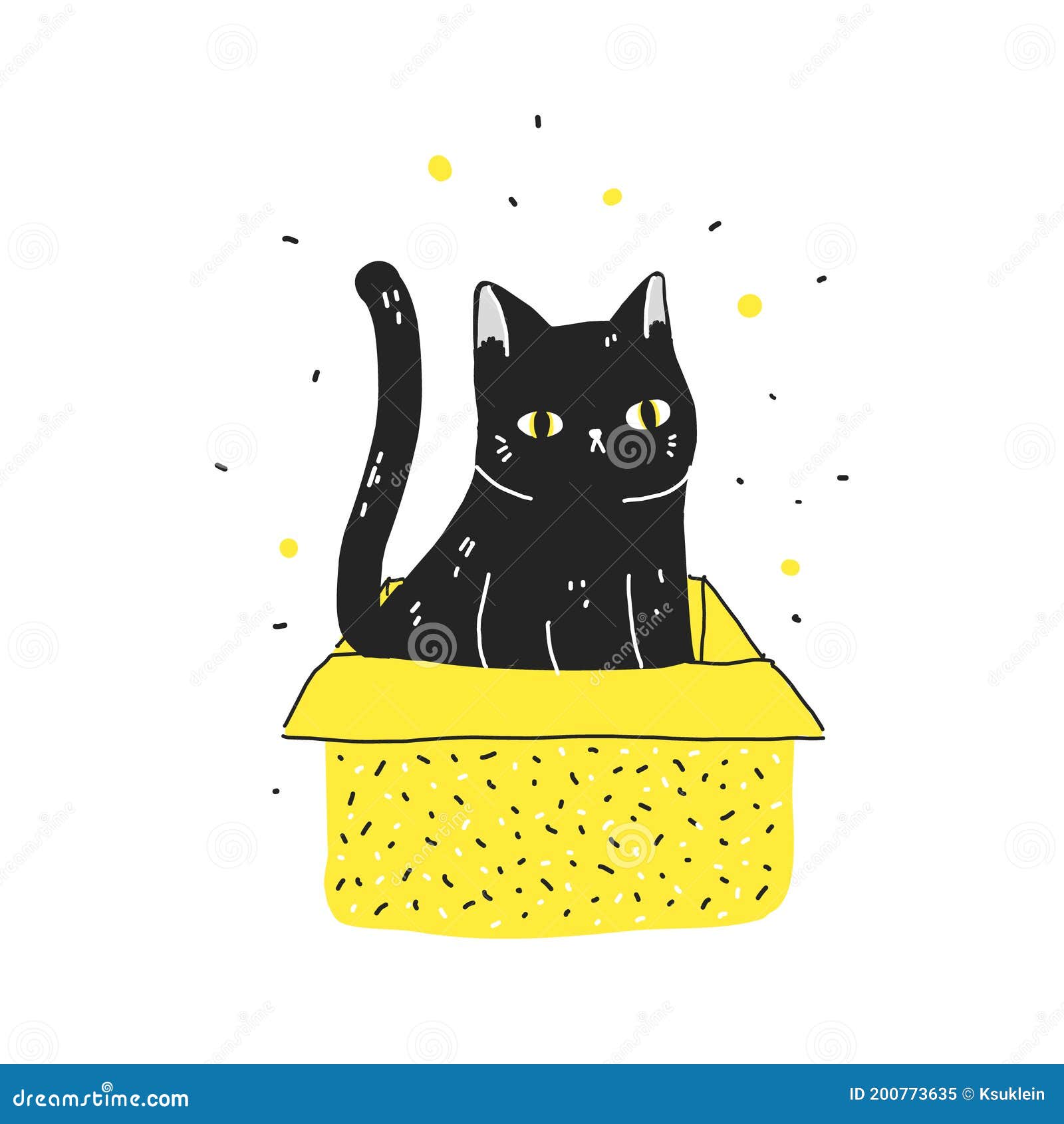 Funny Cartoon Black Cat Sit in Box. Modern Flat Style Pet Vector ...