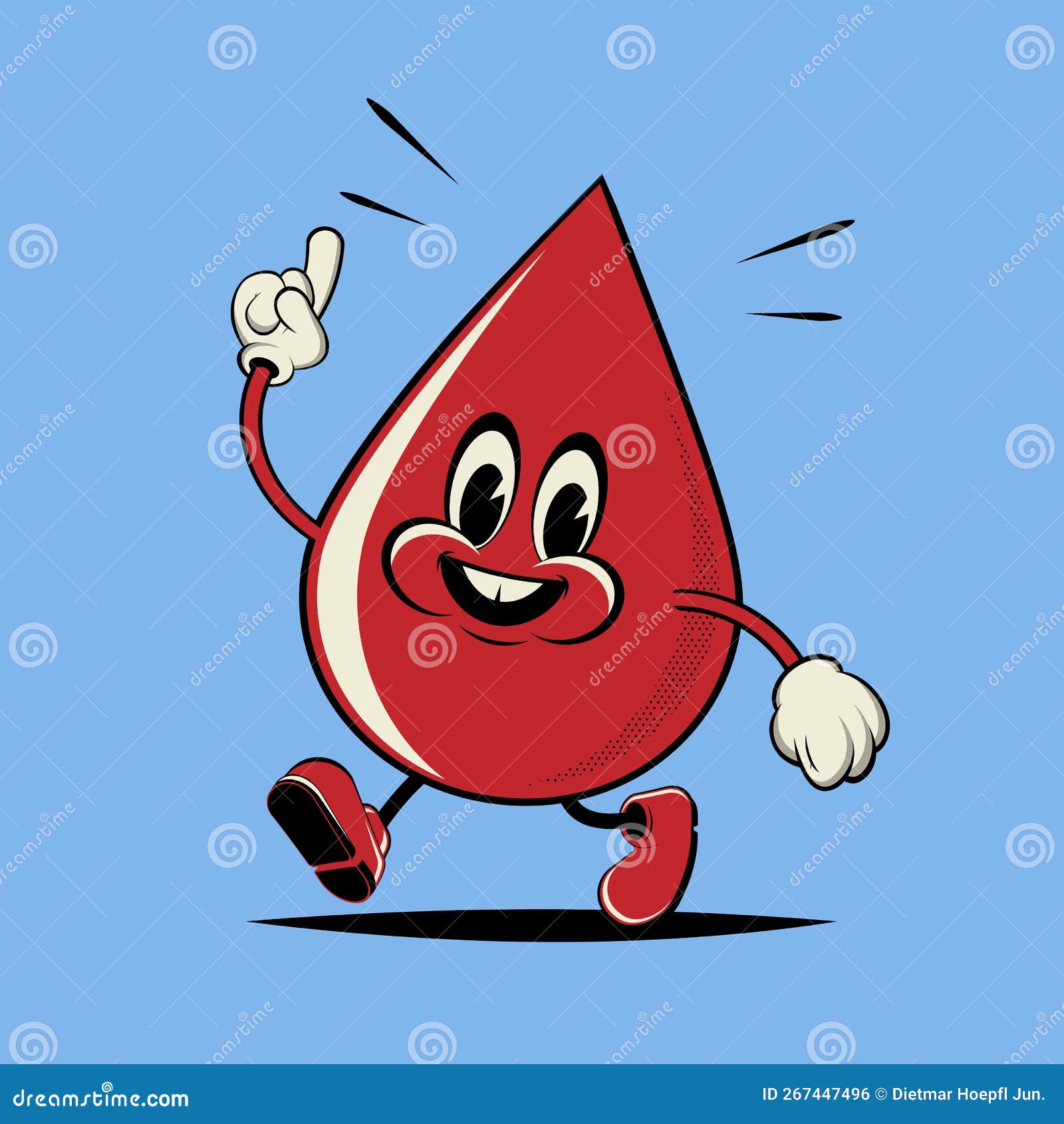 Funny Cartoon Illustration of a Happy Walking Blood Drop Stock Vector ...