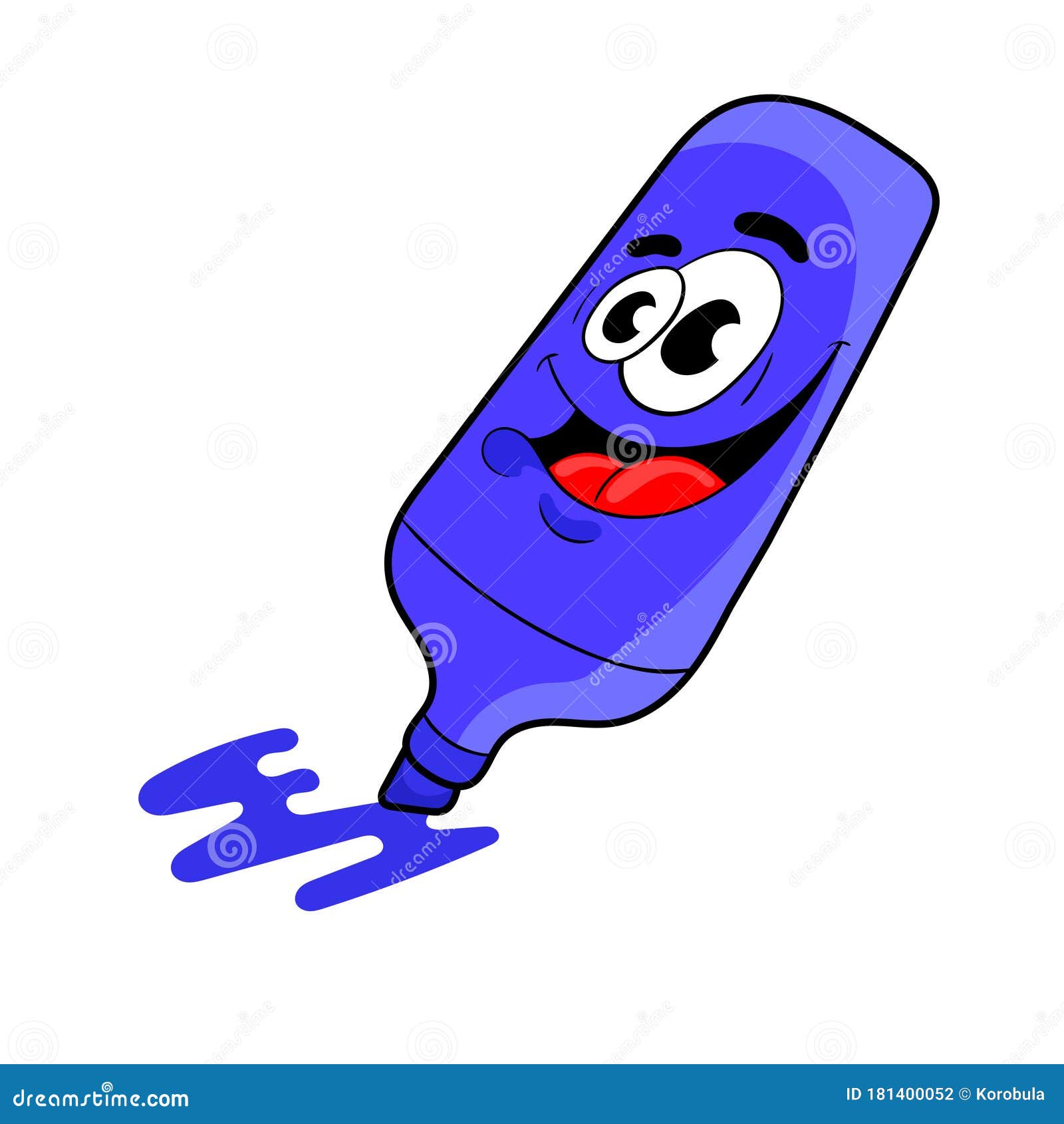 Funny Cartoon Blue Marker Character Design Vector Illustration Stock ...