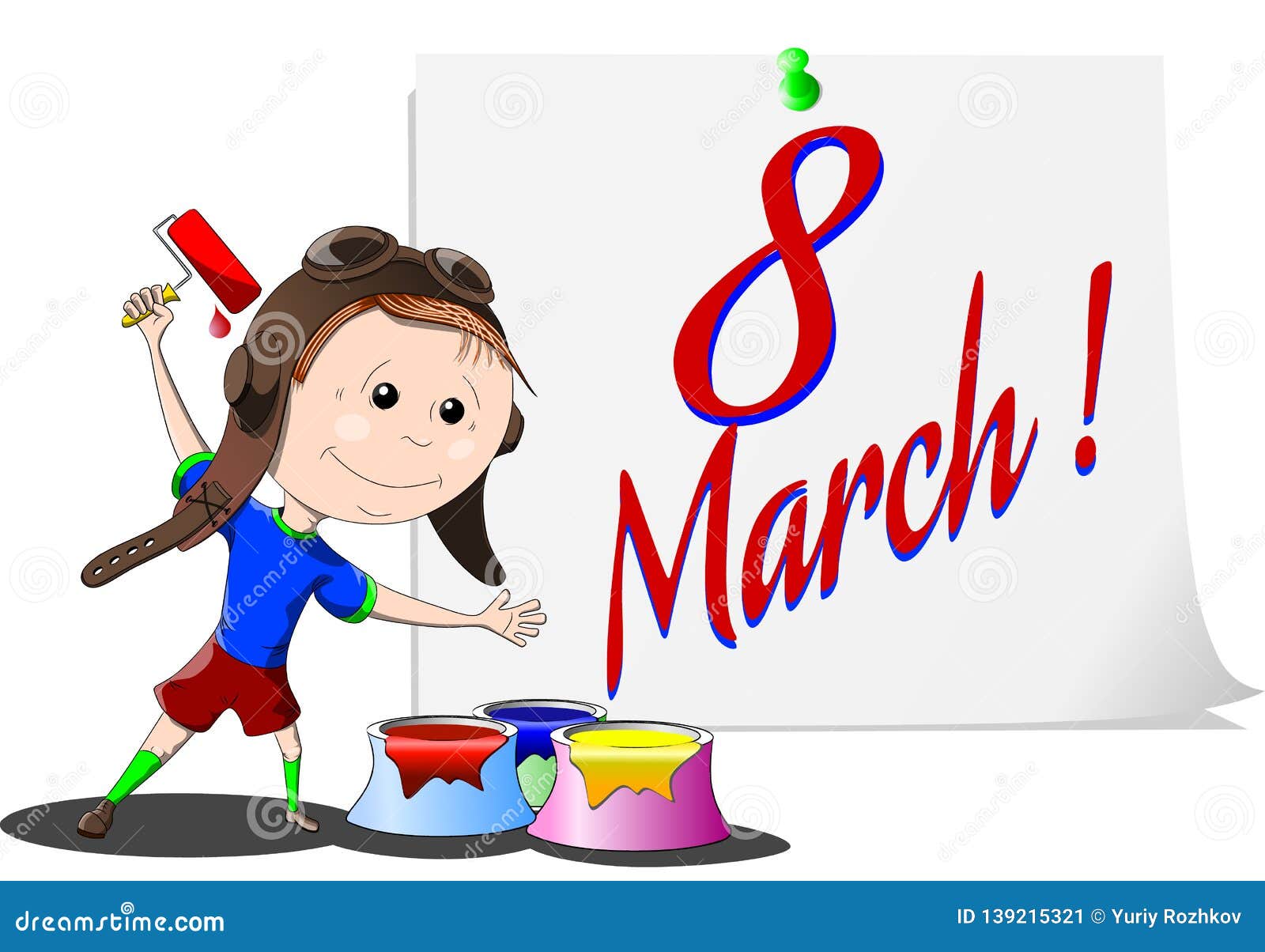 Funny Cartoon Boy with a Construction Roller in His Hands Wrote on the ...