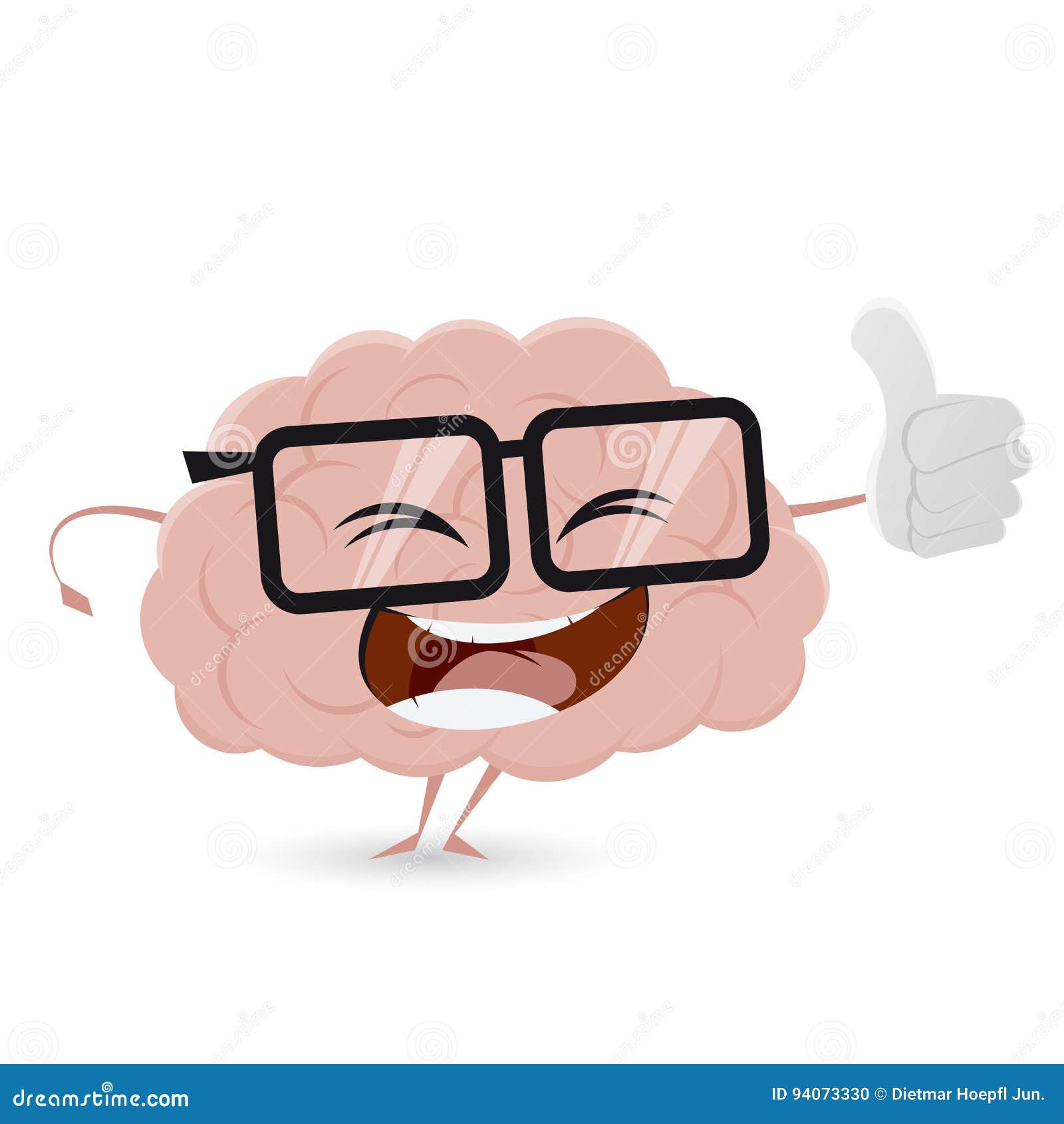 Funny Cartoon Brain with Thumbs Up Stock Vector - Illustration of cute ...